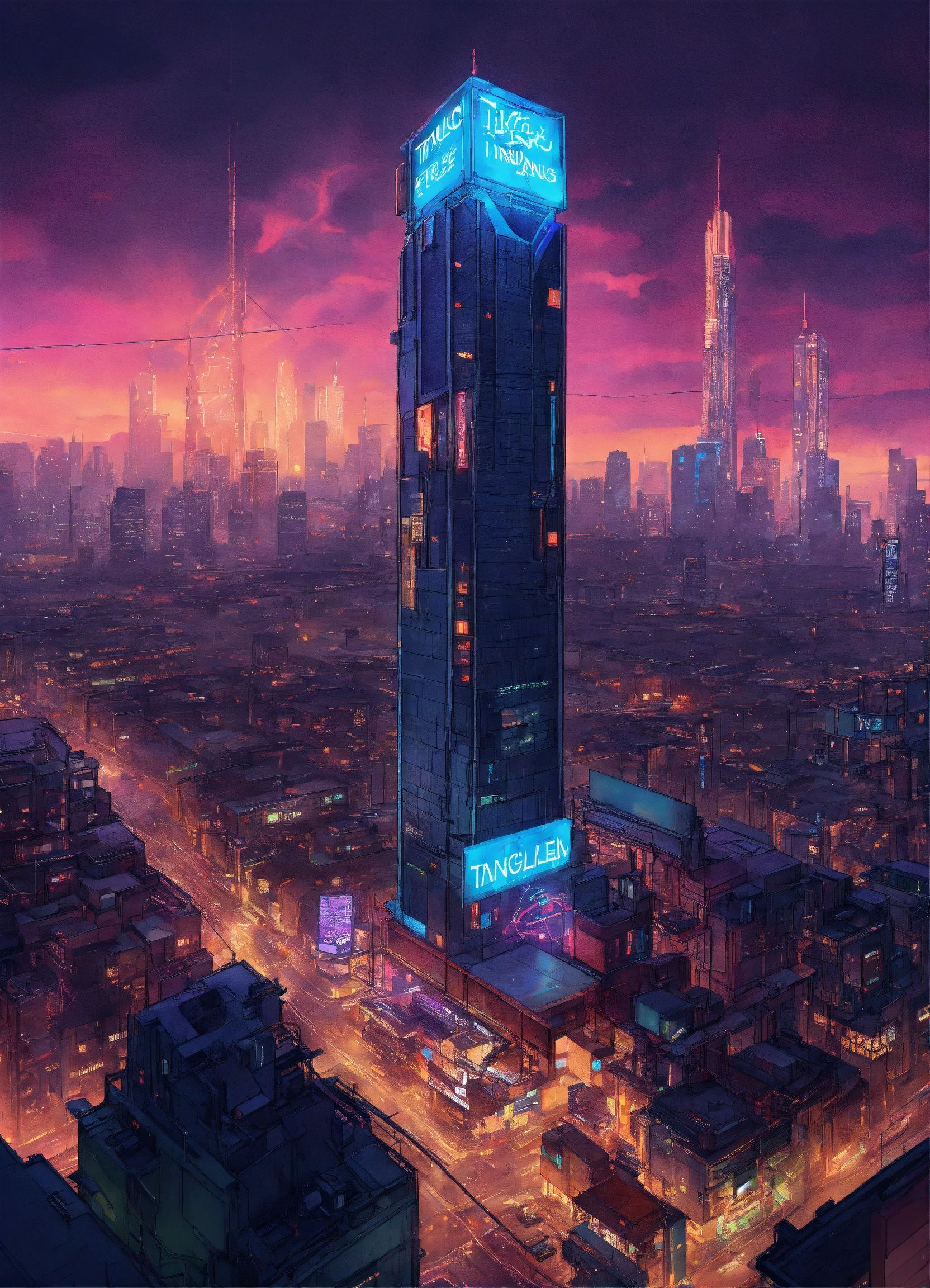 Lexica - A large skyscraper with a sign that says "Tangled Web ...