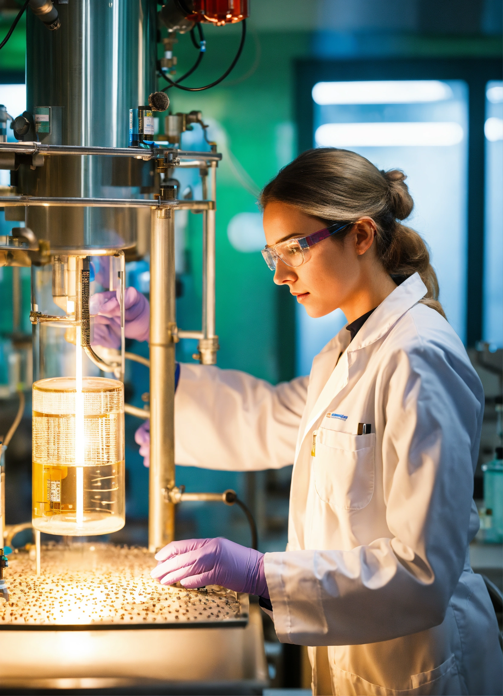 Lexica - Female scientist in a white labcoat working on a steel tank ...