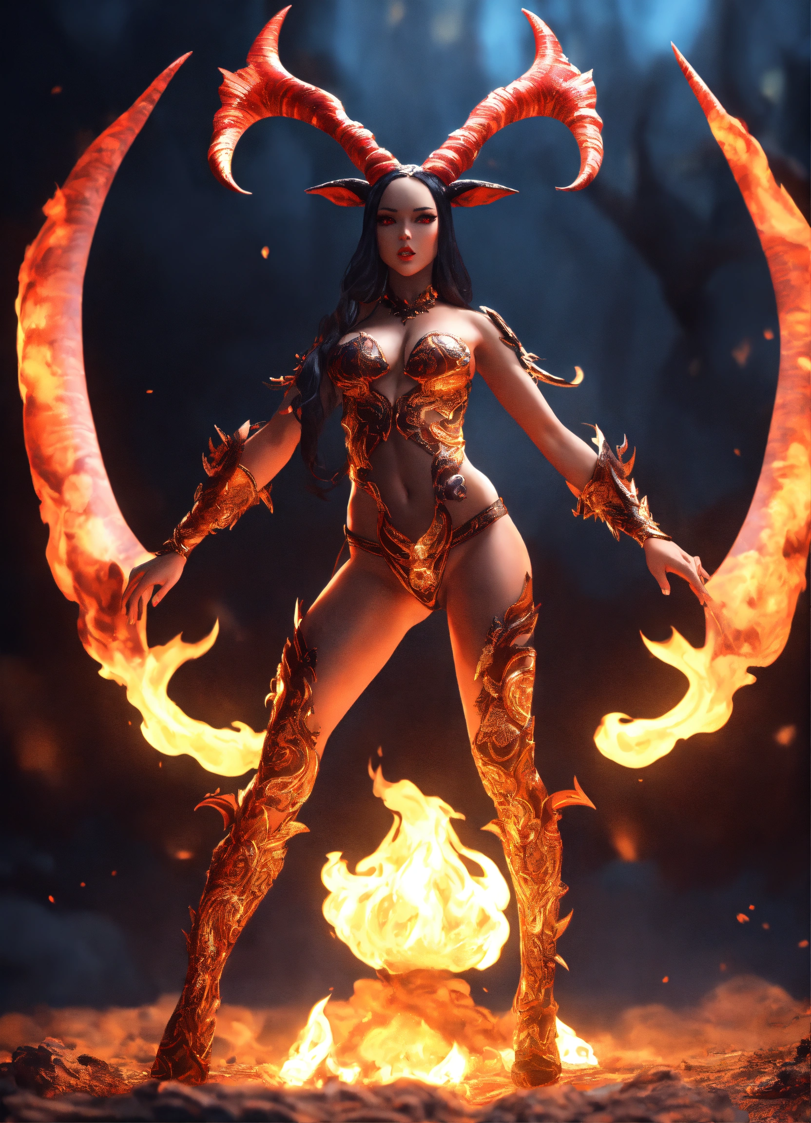 Lexica - Demon goddess, venom, Blender, demon Caribou horns, extra eyes, multiple eyes, burning ...
