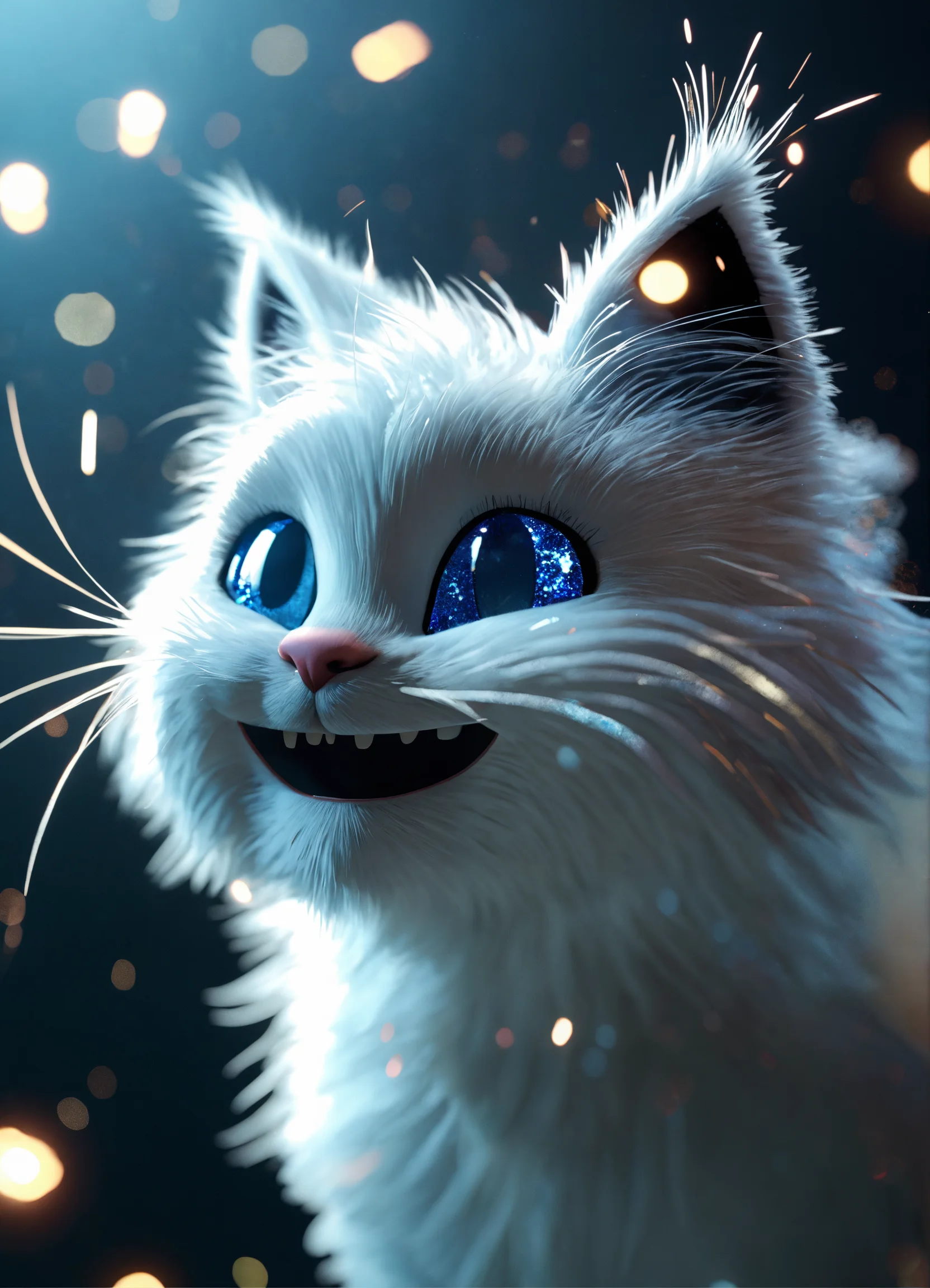 Lexica - , kind fluffy white cat with shiny black hair in glitter and ...