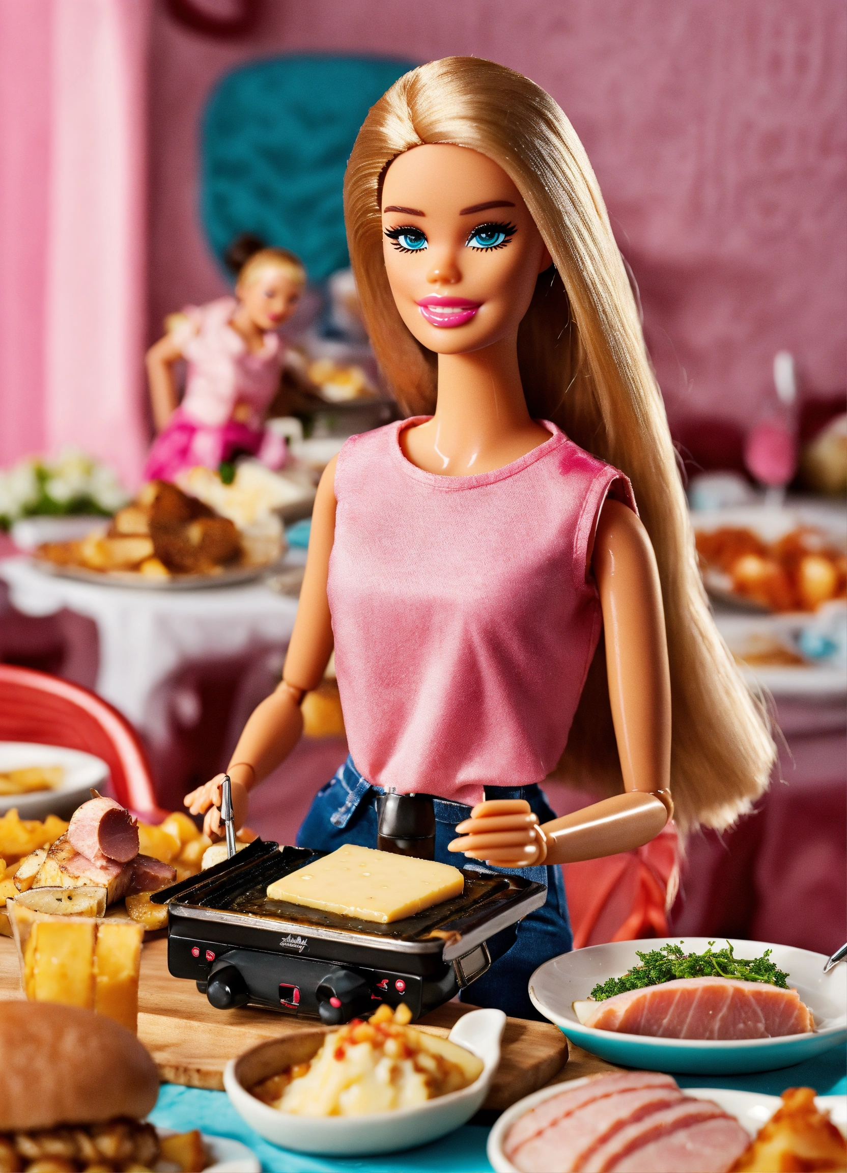 Lexica - Barbie a cheese ham potatoes raclette device French tabl with ...