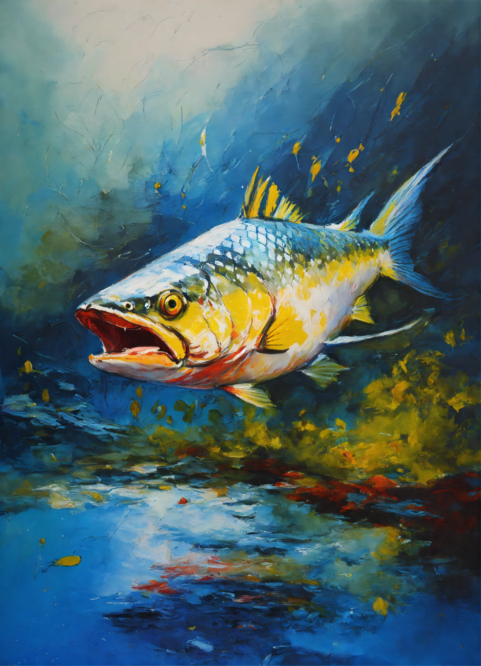 Lexica - Draw an predatory fish painting, mixing acrylics, palette ...