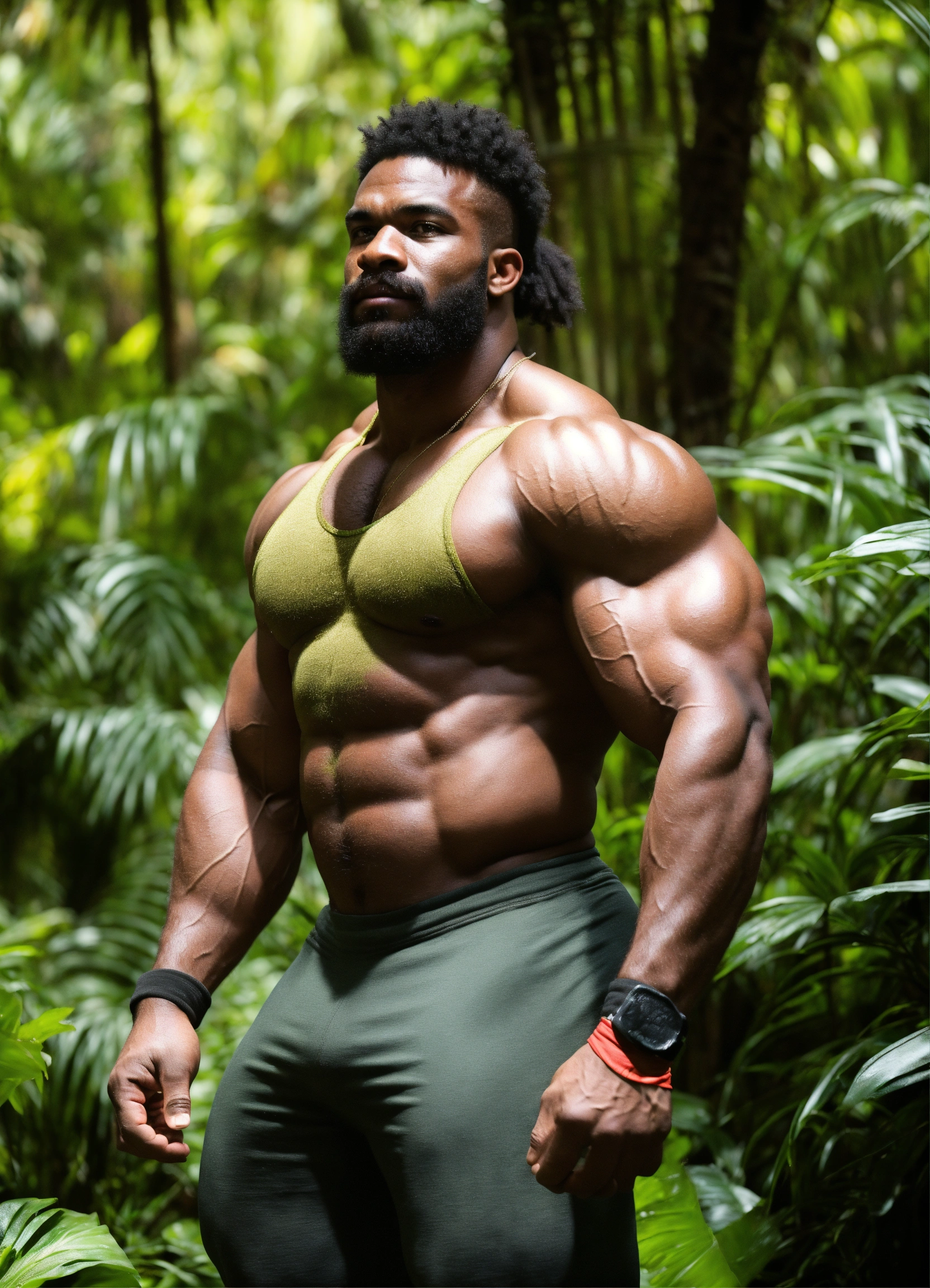Lexica - 30-year-old man with big muscles, big bodybuilder, Black American, hairy, body like a ...