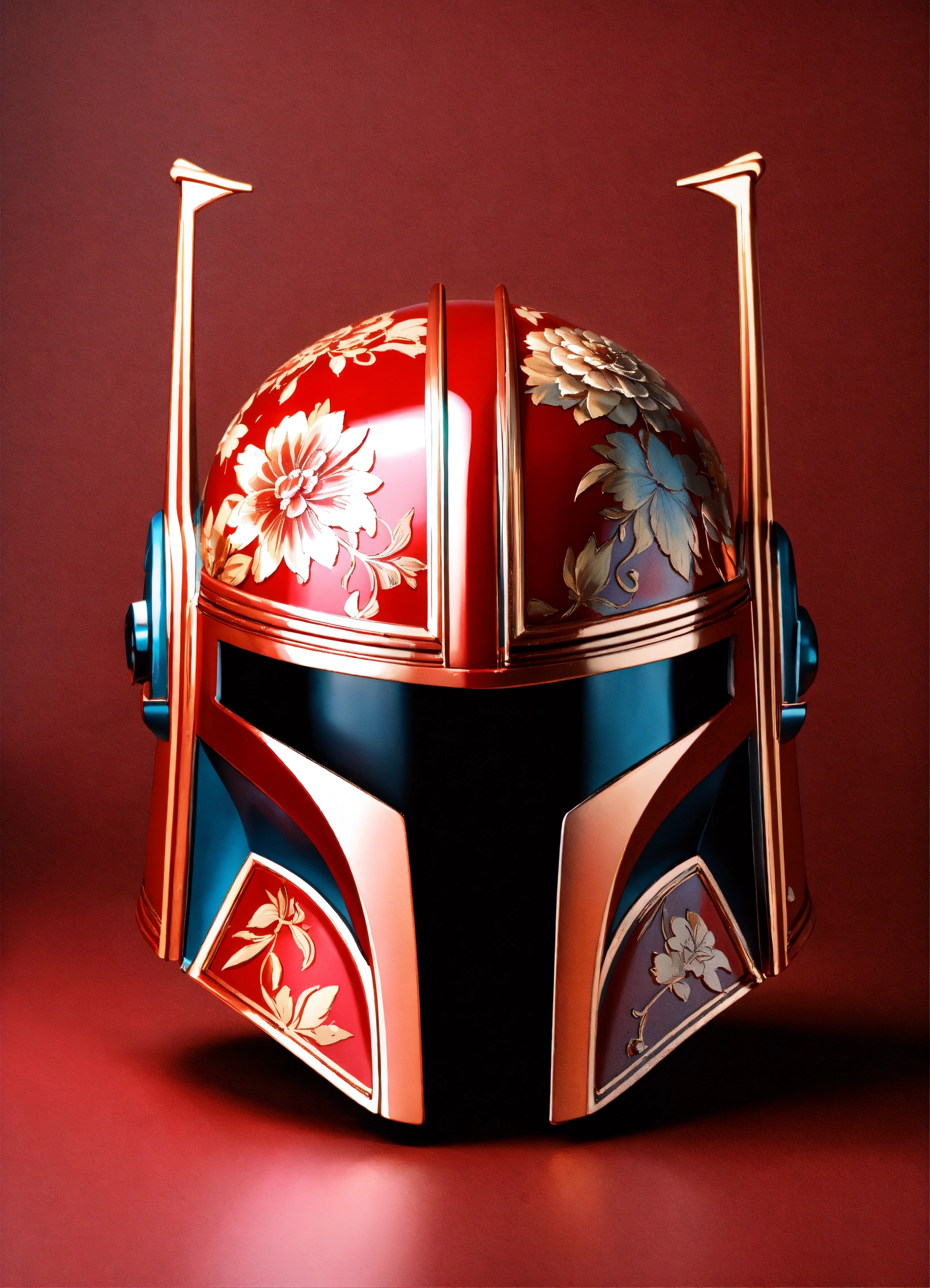 Lexica - Porcelain, an elegant ornate vintage Mandalorian helmet, with ...