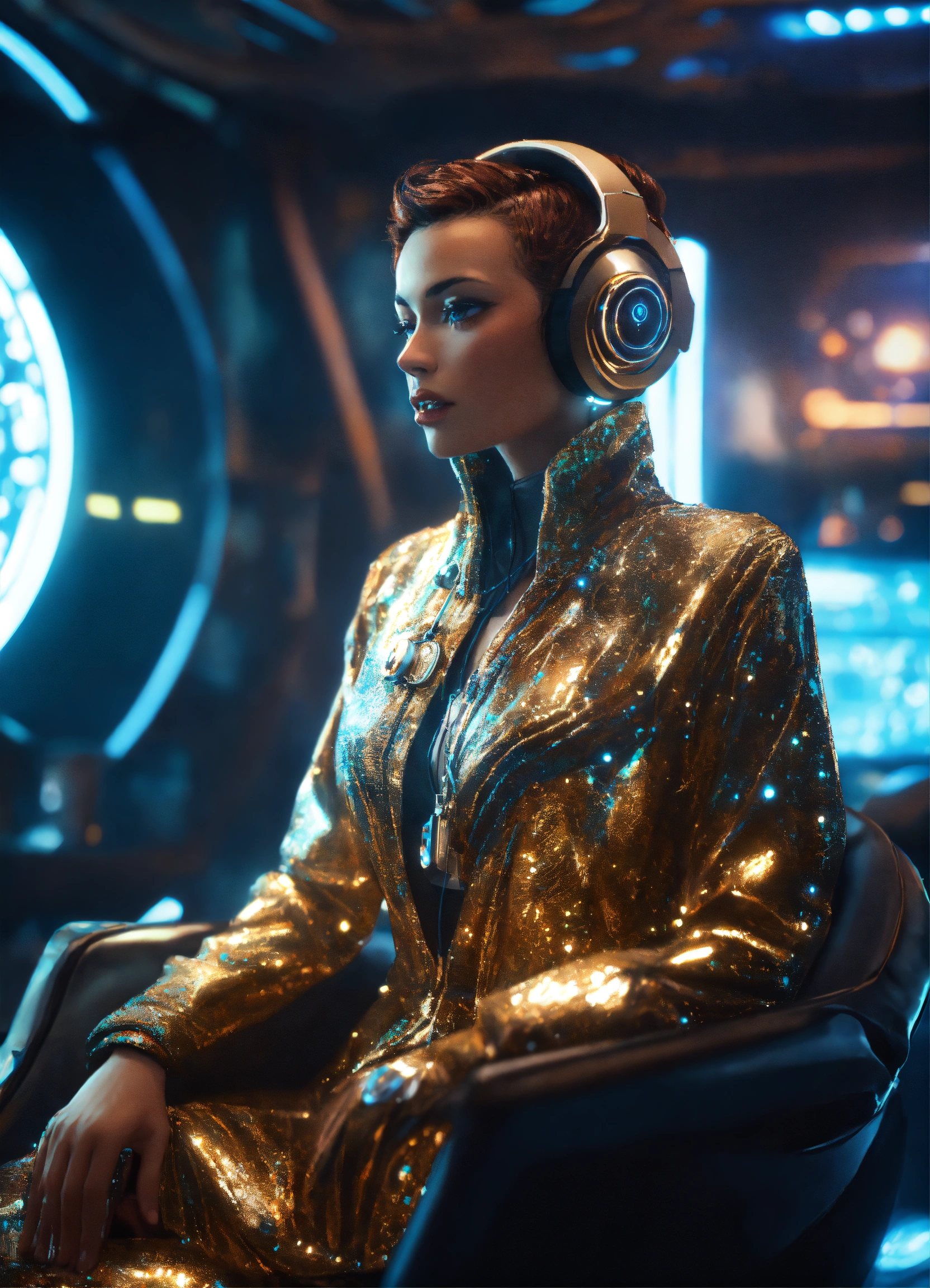 Lexica - Zoom out from a mixed humanoid, wearing a fancy space robe ...