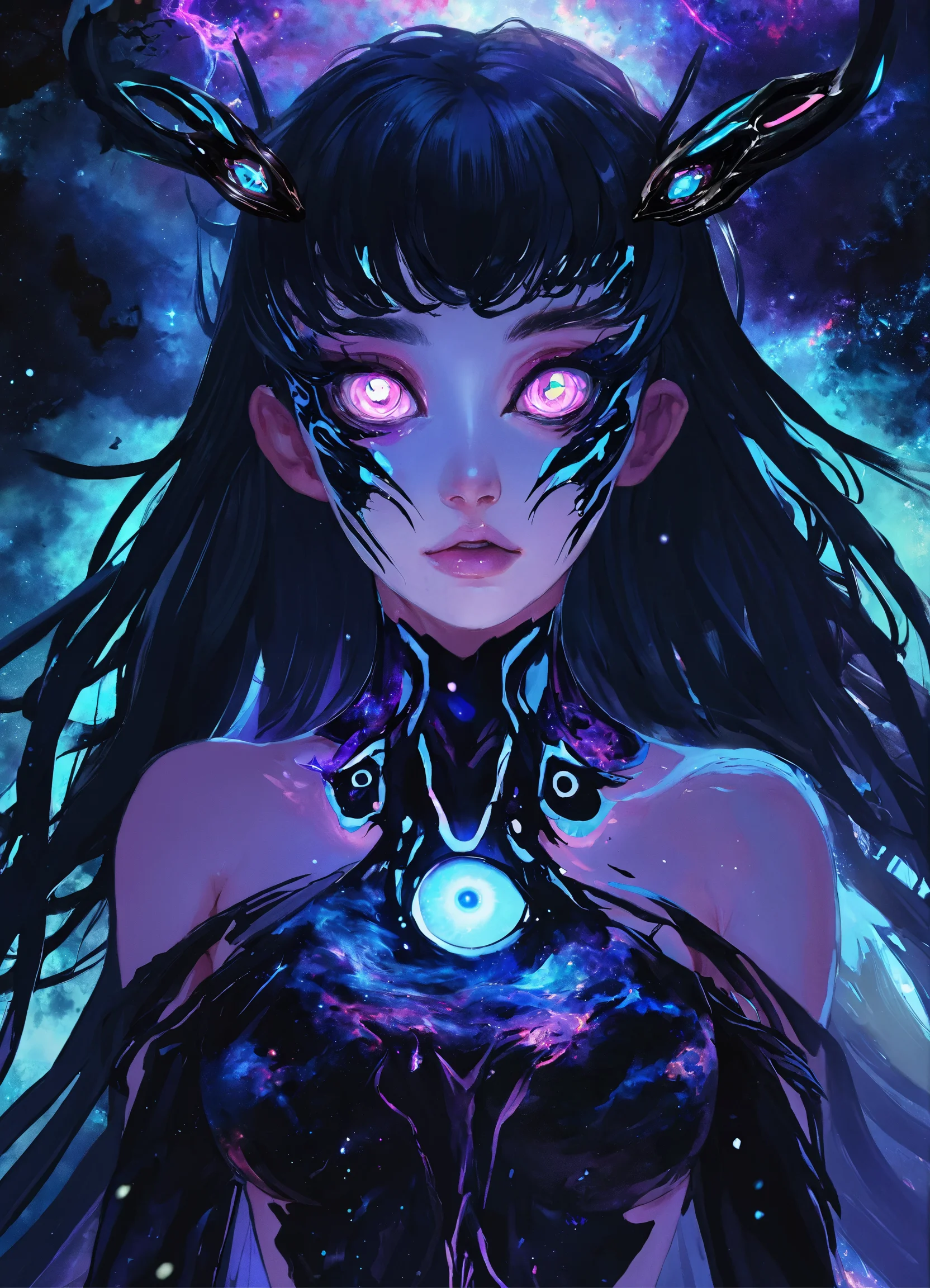 Lexica - Vtuber, portrait as a cosmic goddess, glowing sclera, hypnotic ...