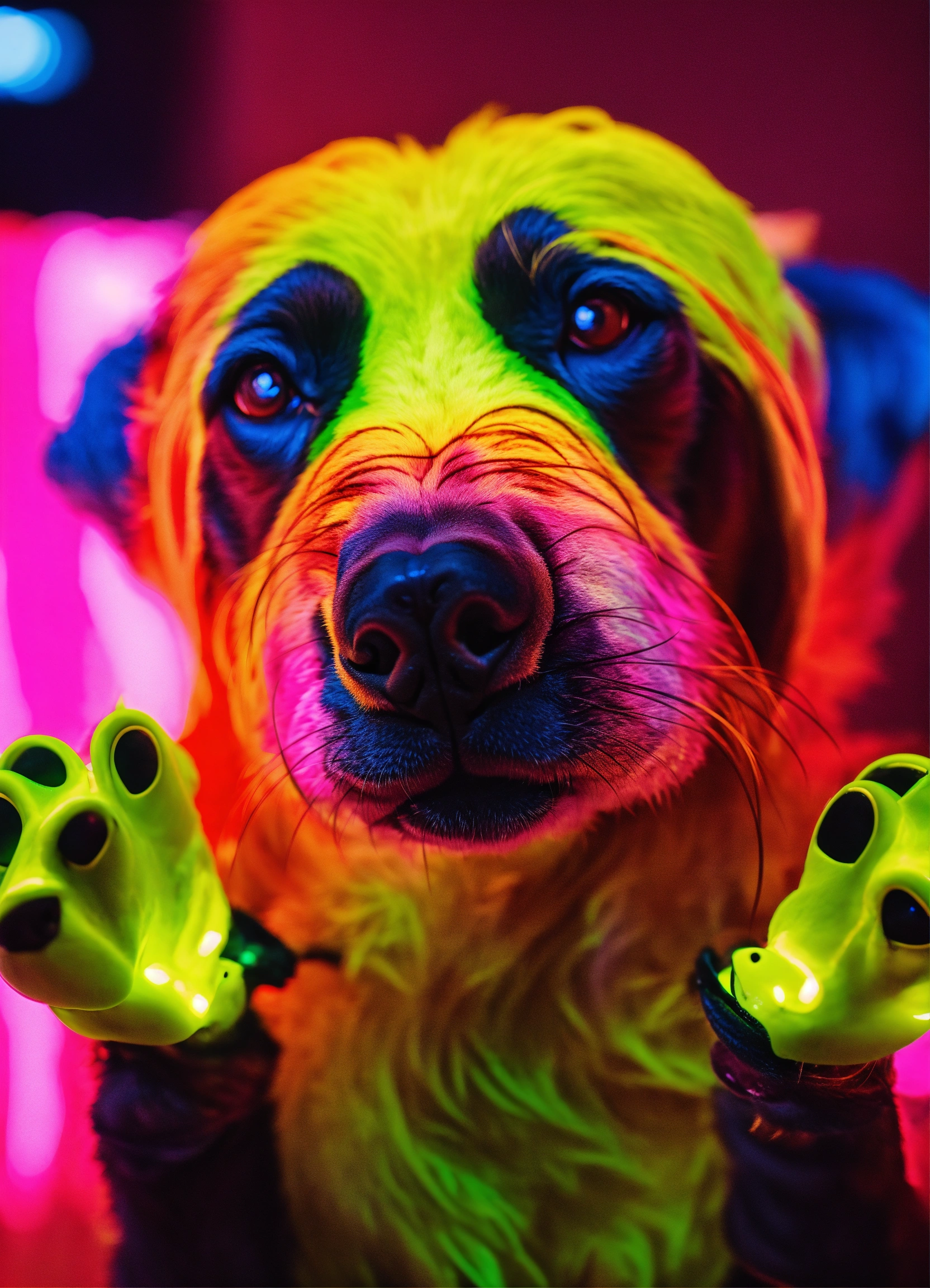 Lexica - Neon dog clapping its paws together