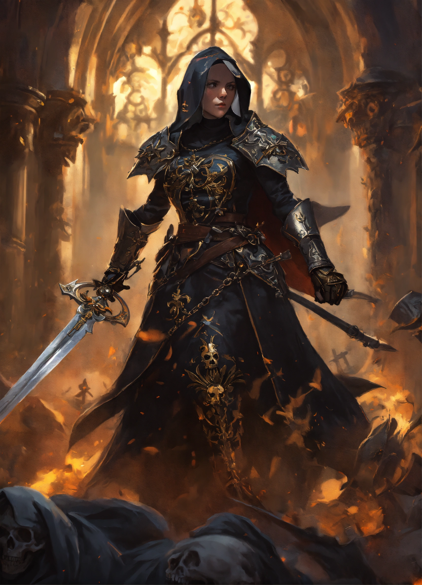 Lexica - A fighting nun in black armour with fleur de lis fighting ...