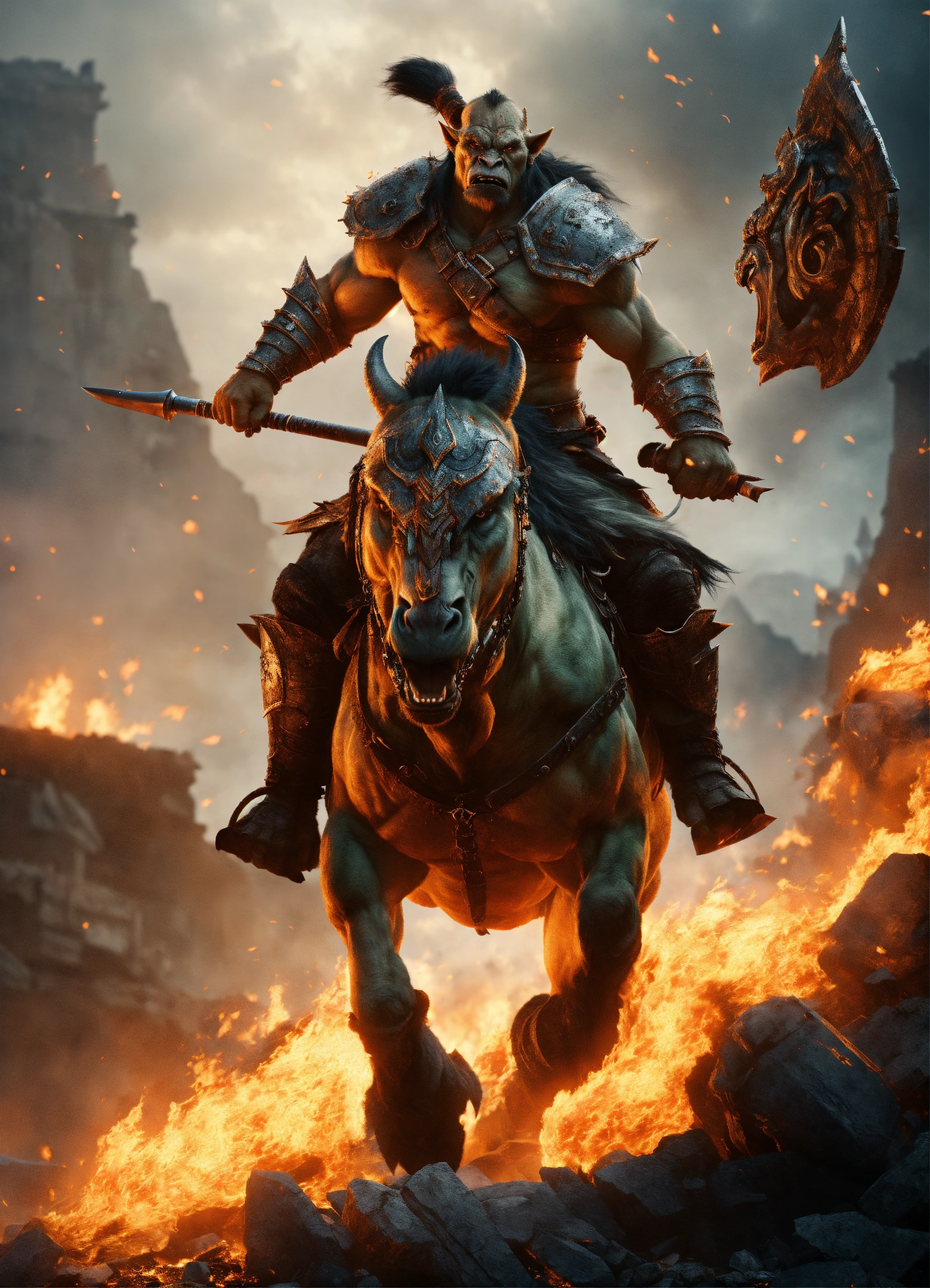 Lexica - Ultra realistic full body orc warrior riding a beast int ...