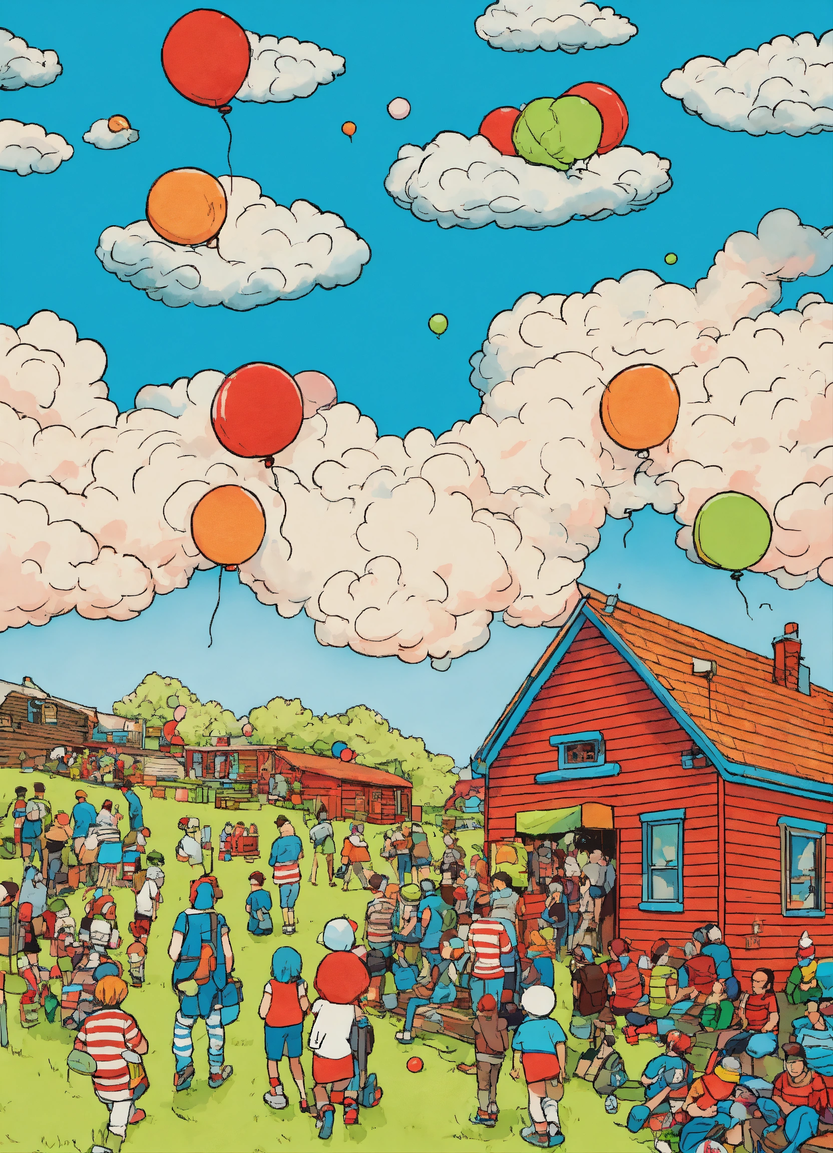 Lexica - Illustration. thin black outline. skittles. clouds. blue sky ...