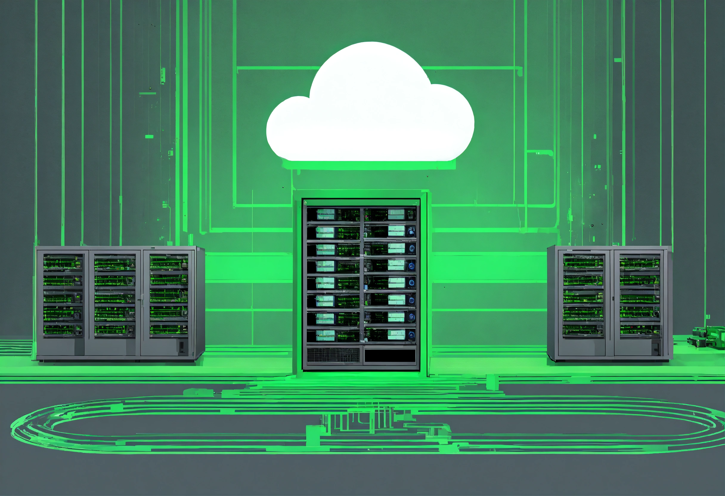 Lexica - IT pop style 2D poster datacenter network servers loading ...