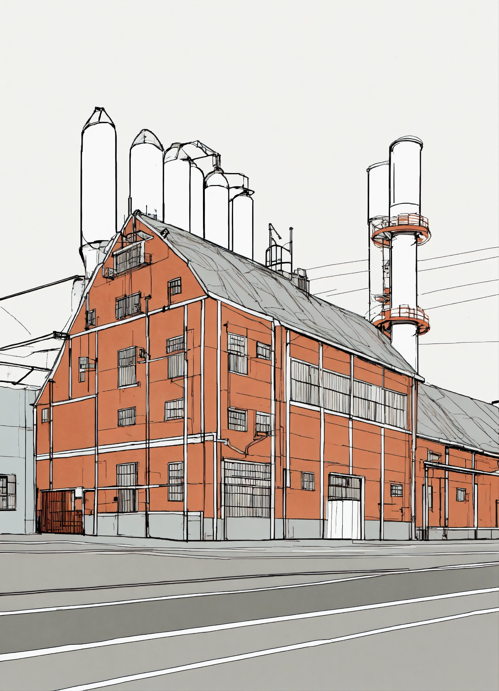 Lexica - A factory, minimal line art, white background, sketch style ...