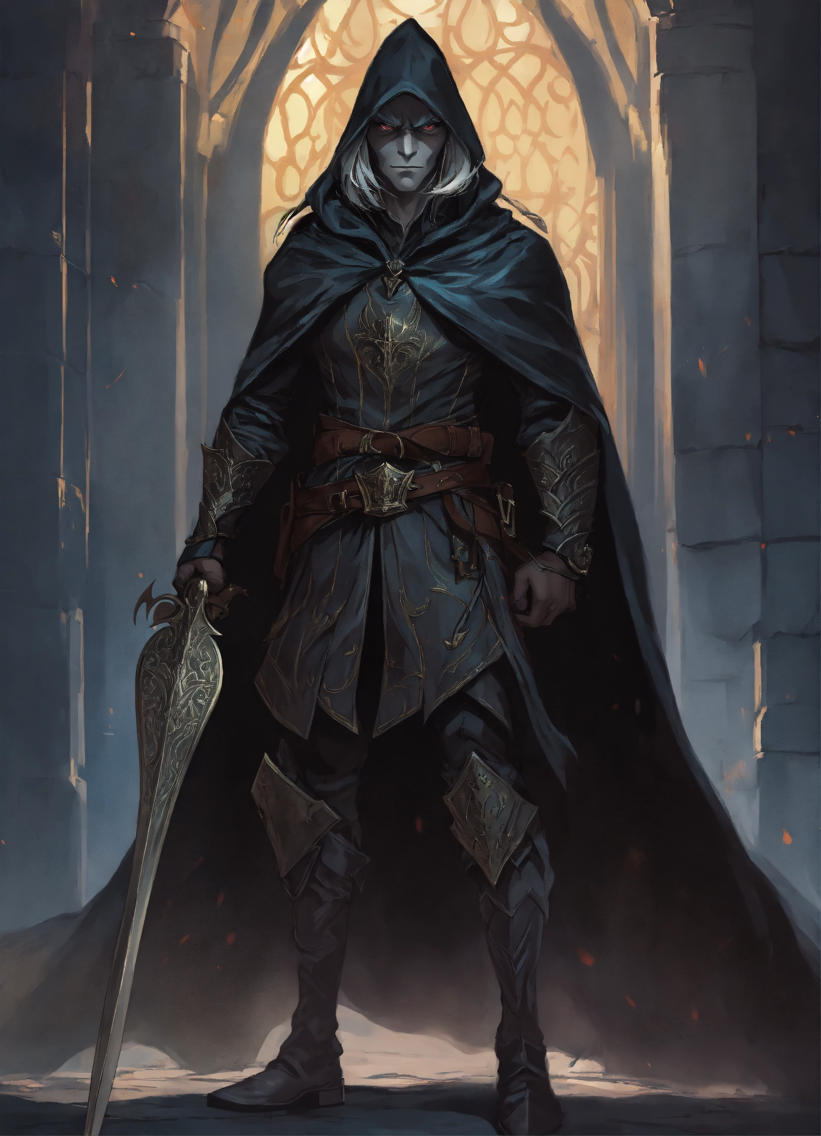 Lexica - A menacing, Shadow Elf with Gray Skin, narrow elfish ears ...