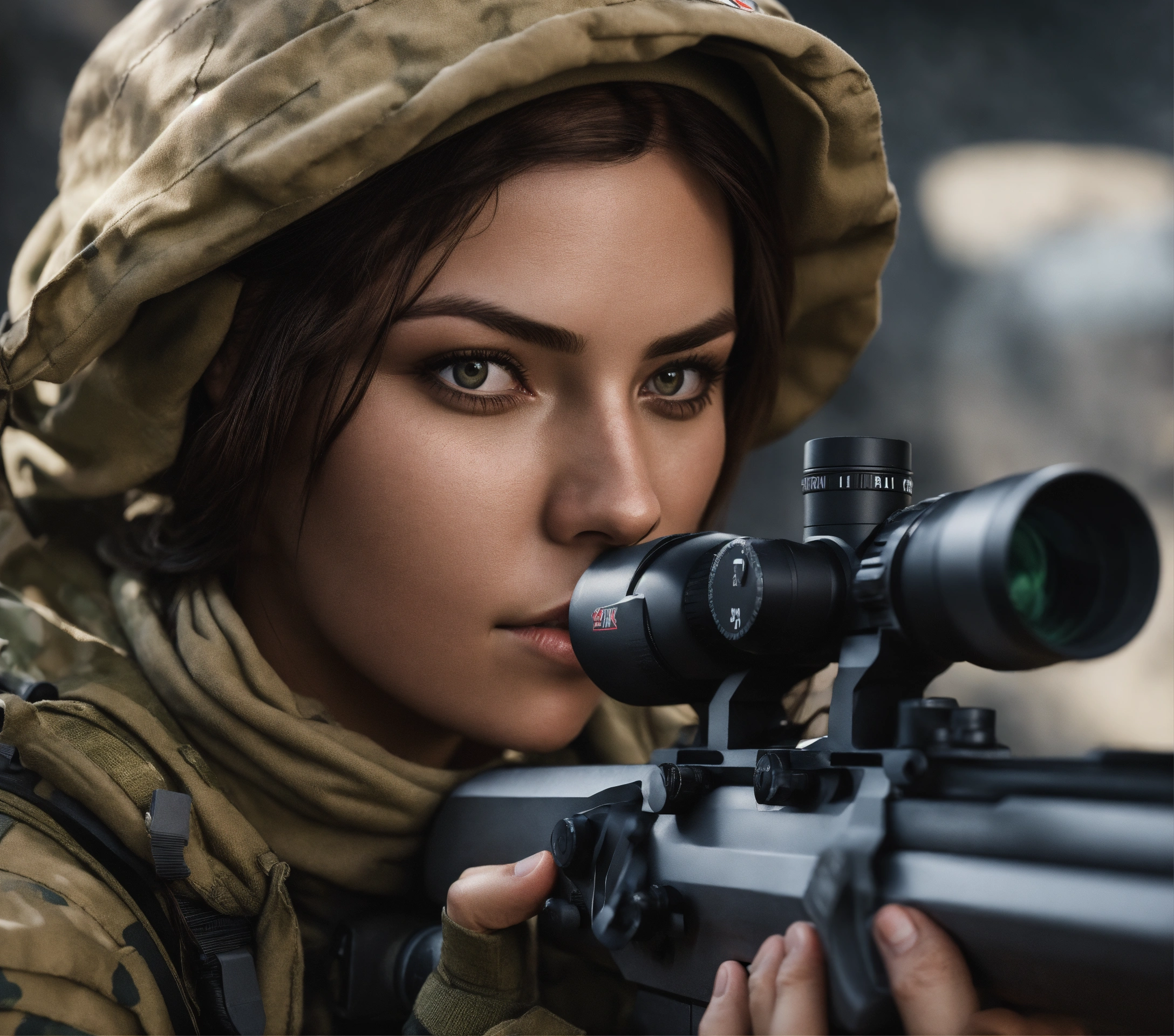 Lexica - Female sniper hiding in worrest, hyper realistic, high ...