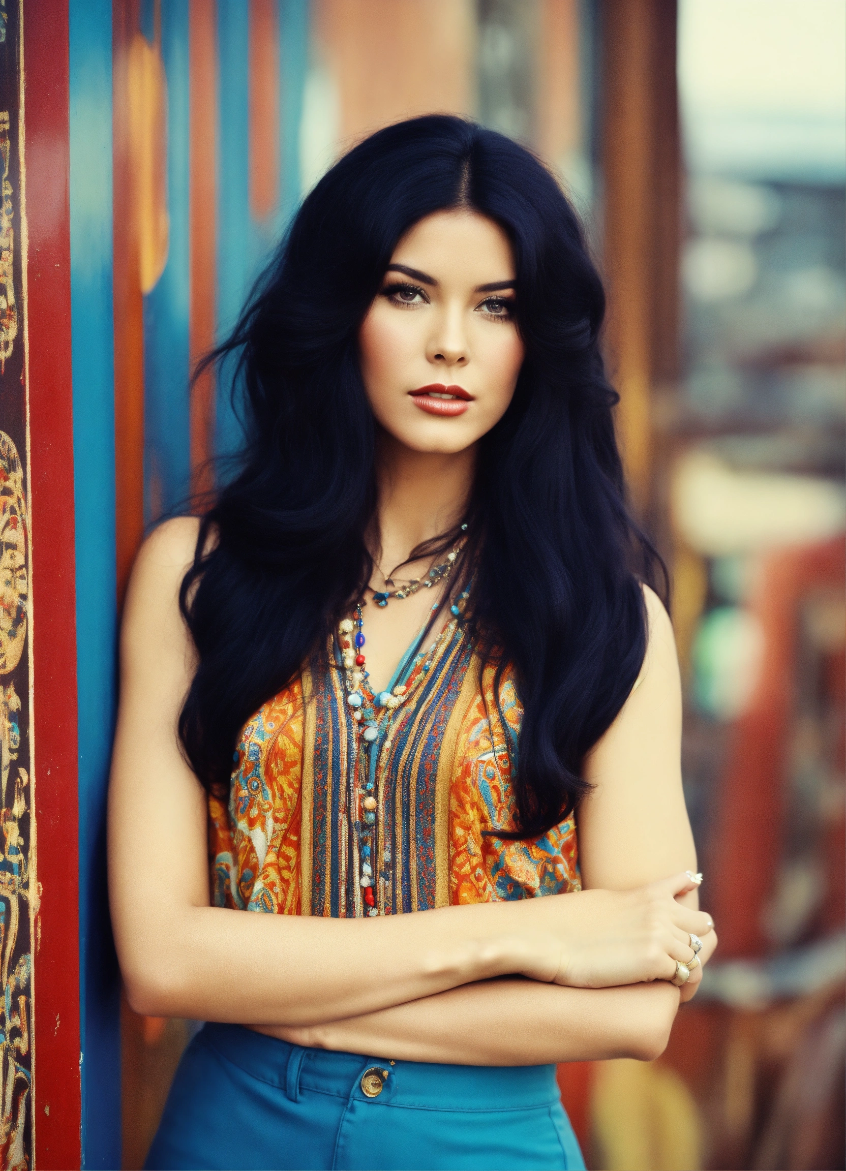 Lexica - Beautiful woman retro America style 1970-1990, long black hair ...