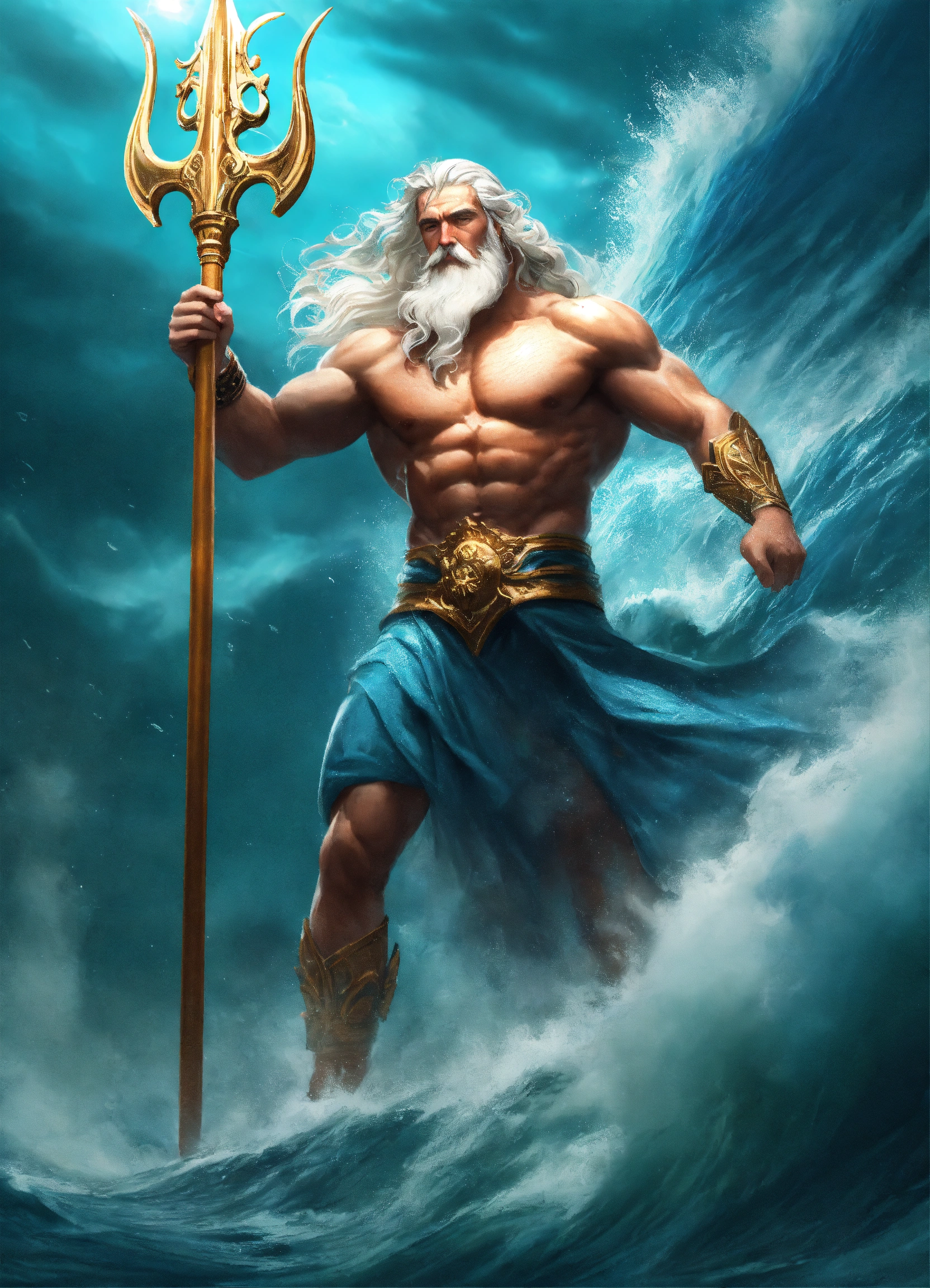 Lexica - God Poseidon emerging from a raging sea, ready to throw his ...
