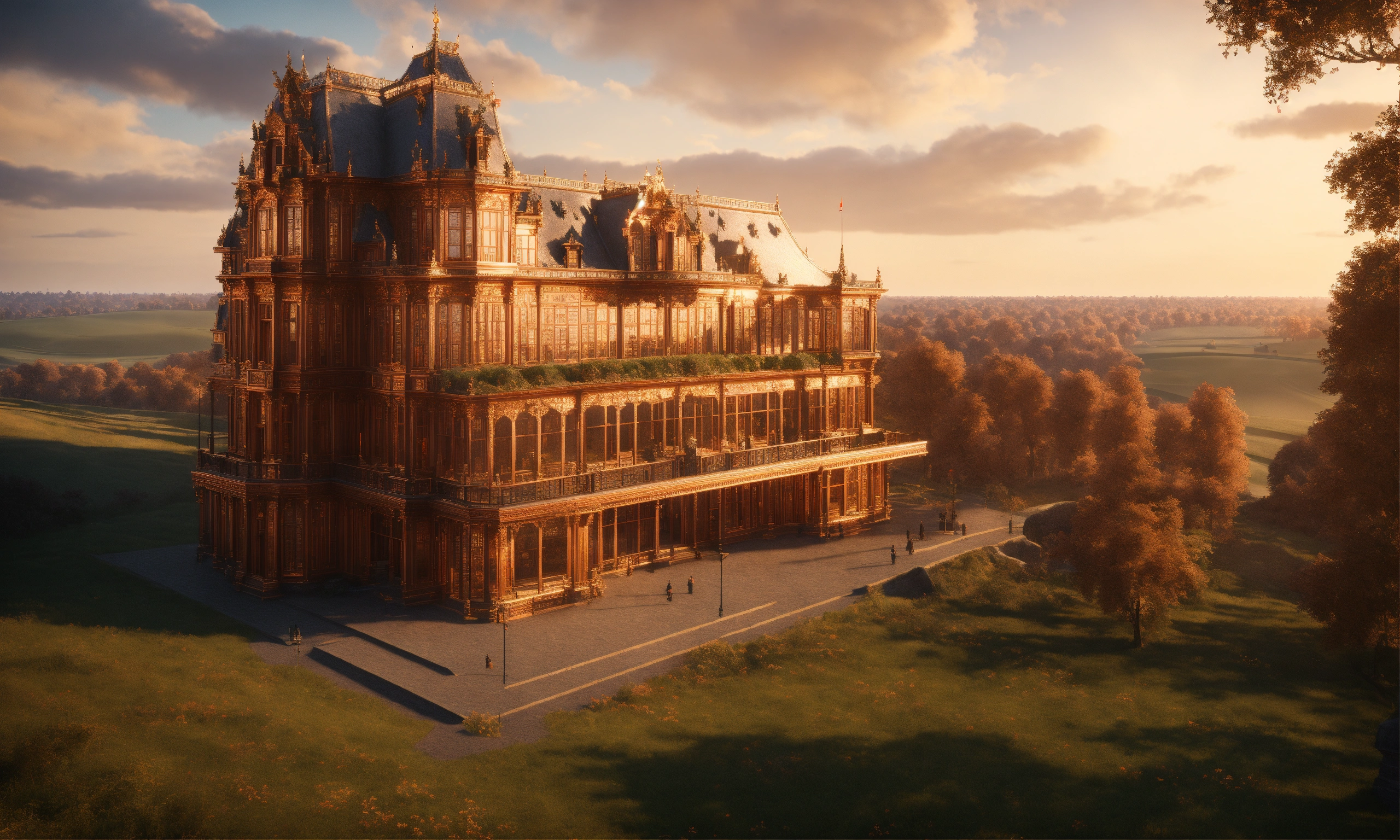 Lexica - Full image of a massive copper palace on a hill overlooking ...