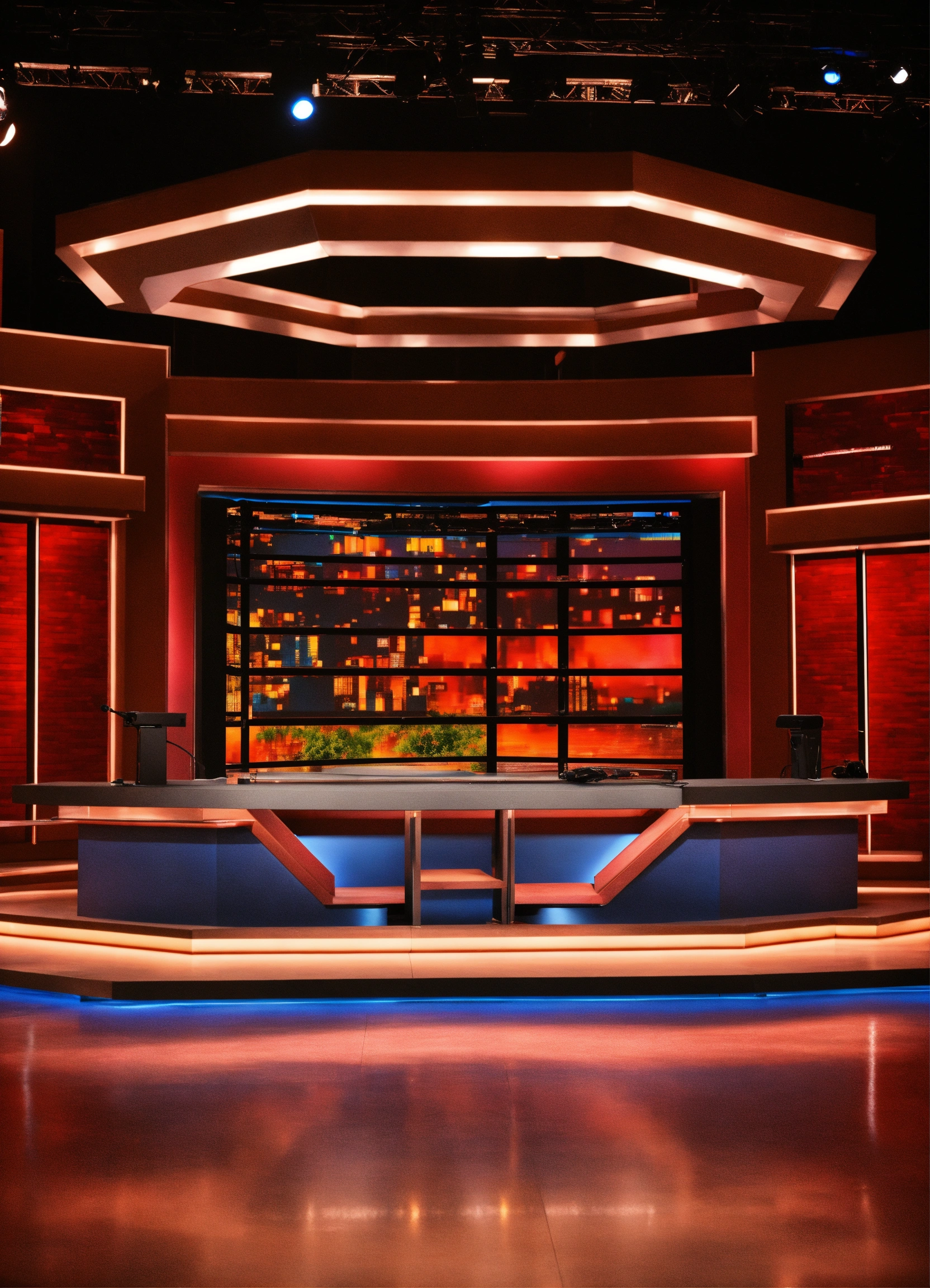 Lexica - An empty talk show set. With monitors.