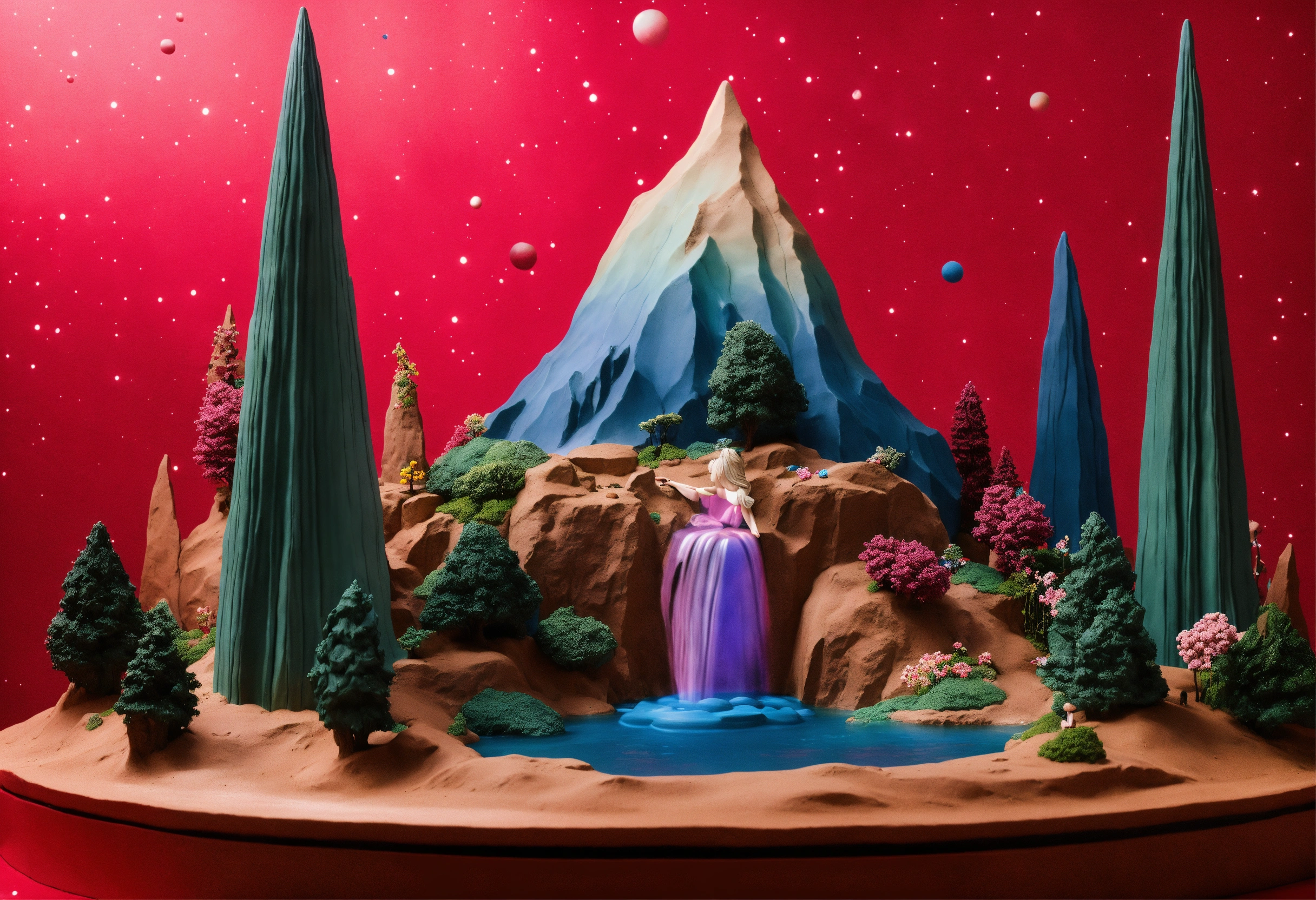 Lexica - Hand-made 3D modeling clay sculpture, mountains, waterfall ...