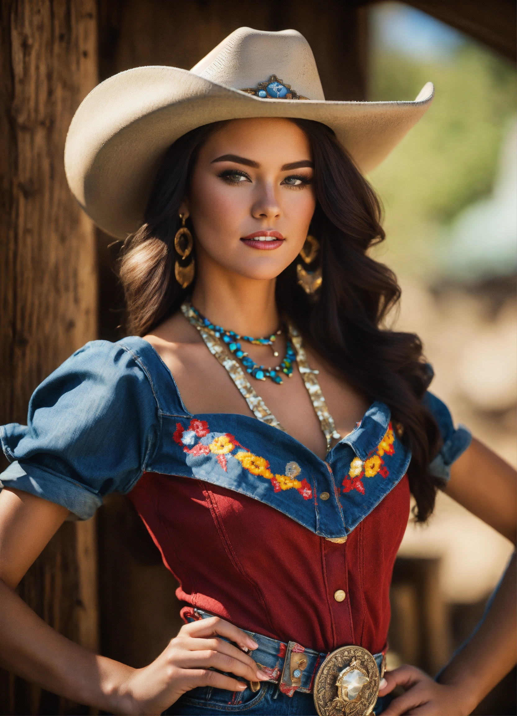 Lexica - A southern beauty queen wearing a denim wild west outfit and ...