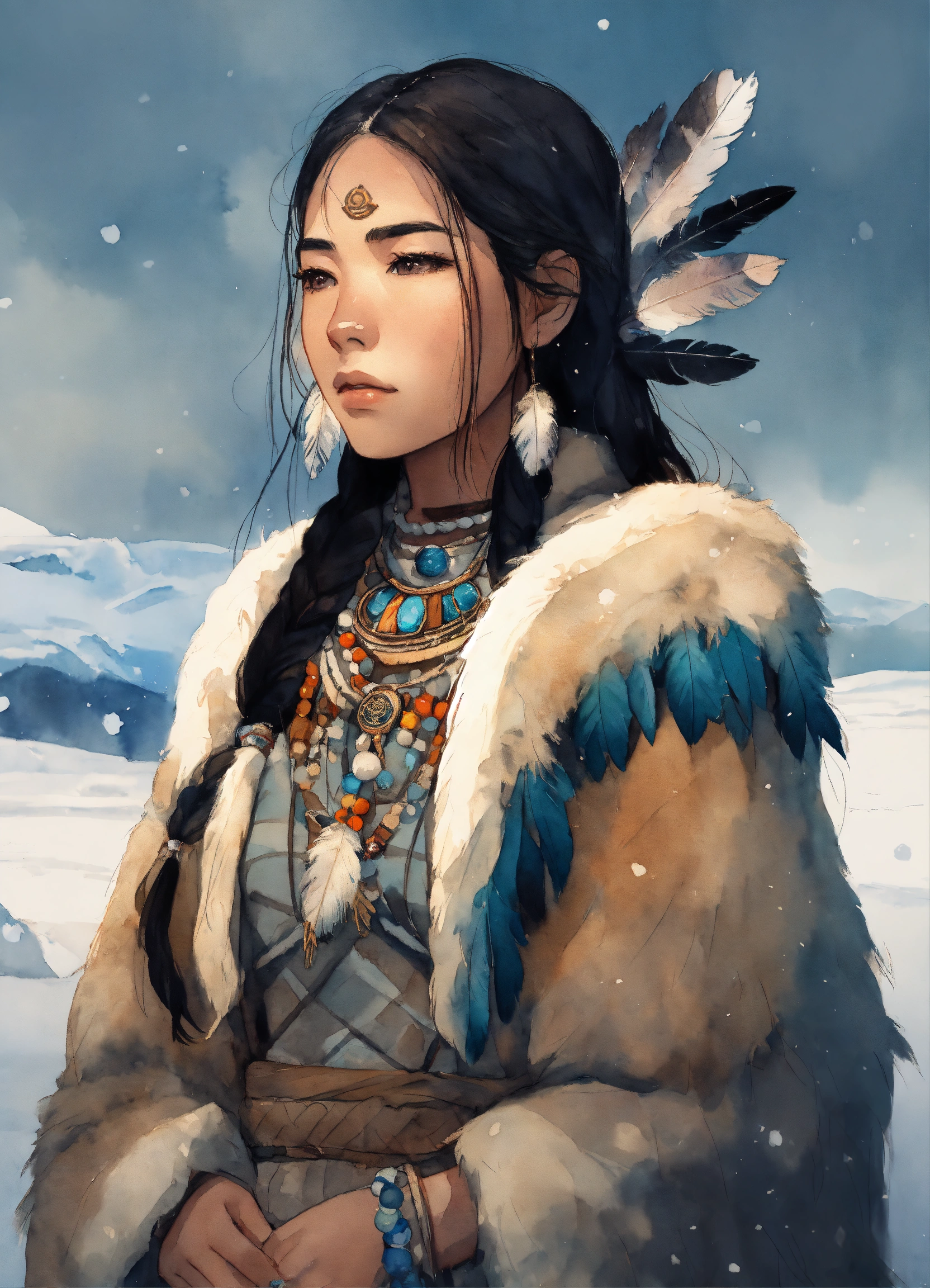 Lexica - Illustration of an inuit woman, young, 18 years old, beautiful ...