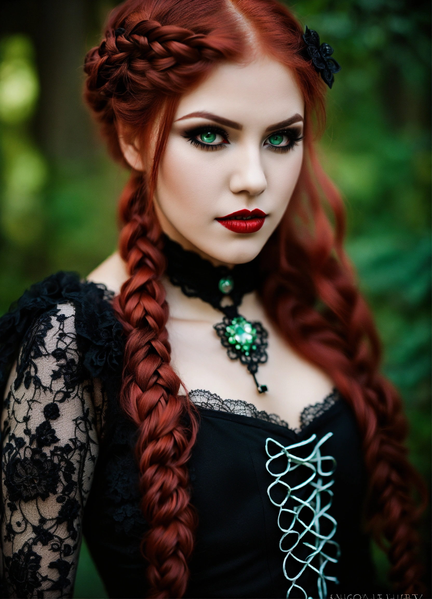 Lexica - Beautiful red haired gothic vampire girl, braided hair, big ...