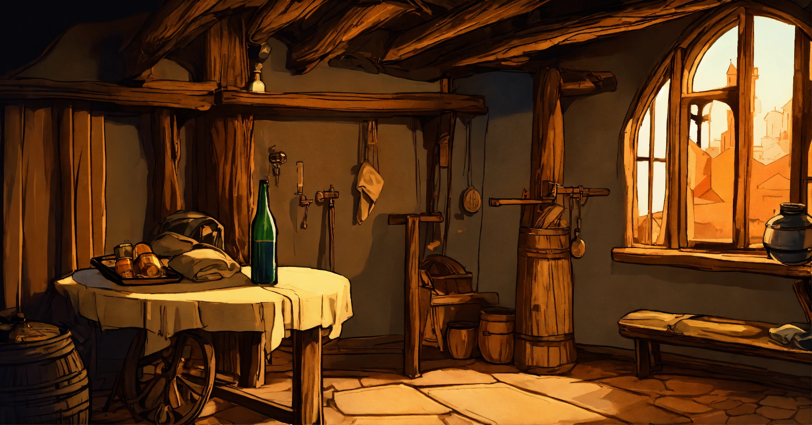 Lexica - Interior of a medieval house of a tanner with clothes of the ...