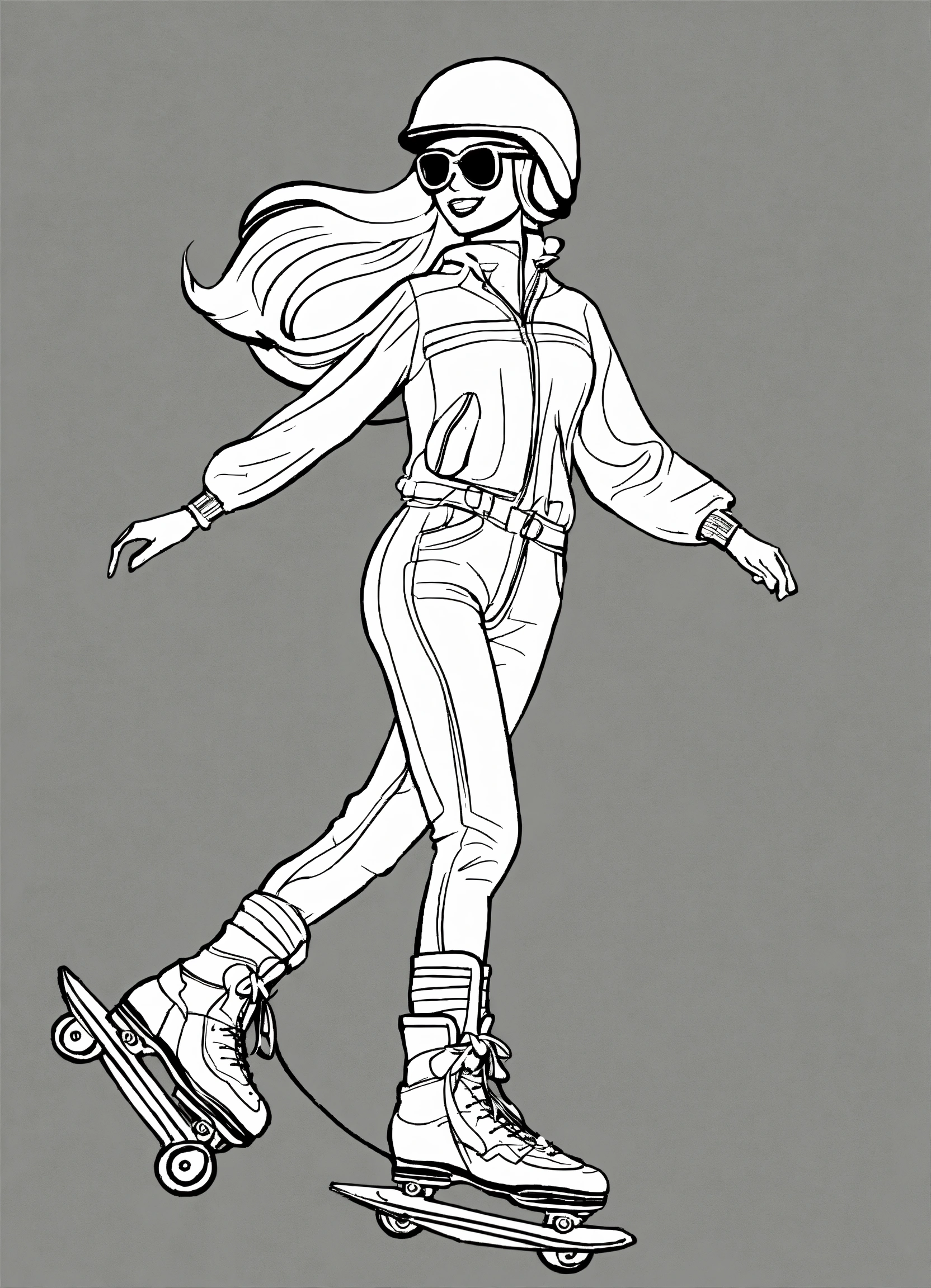 Lexica - Black and white line drawing of barbie rollerblading, white ...