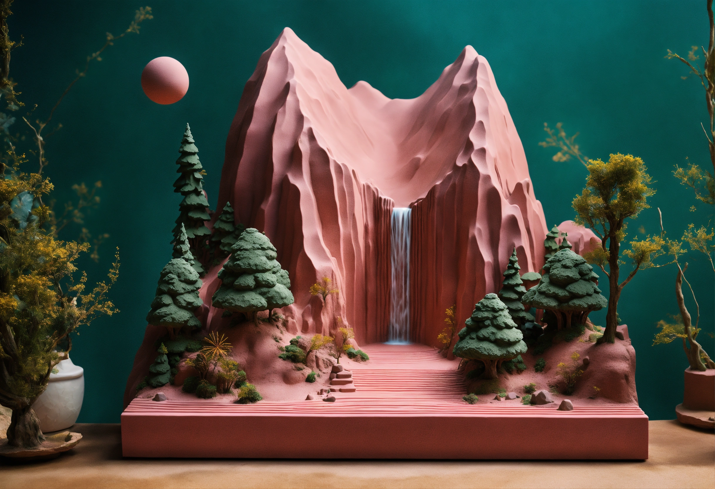 Lexica - Hand-made 3D modeling clay sculpture, mountains, waterfall ...