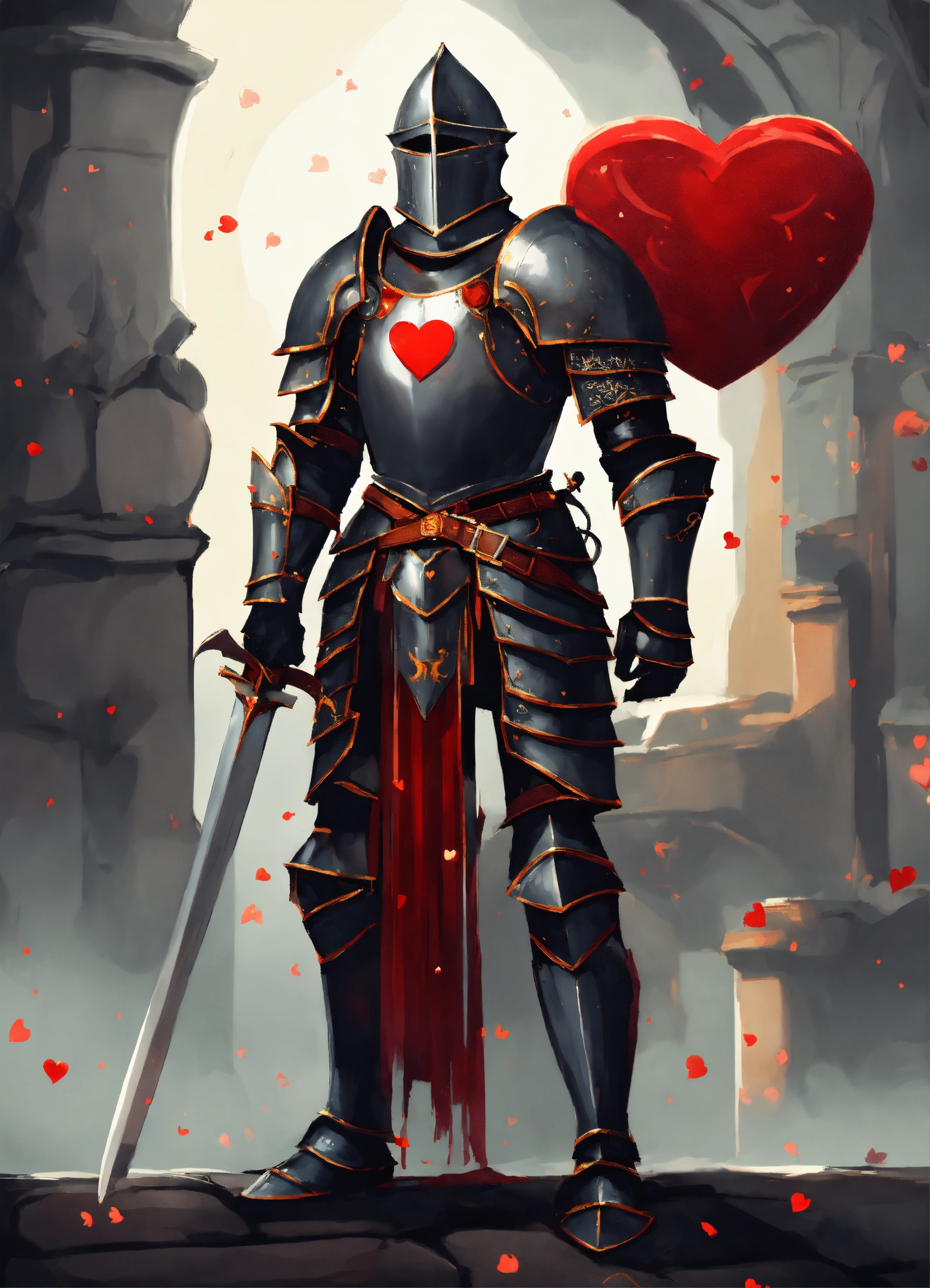 Lexica - Tall strong knight in dark gray armor with heart shaped ...