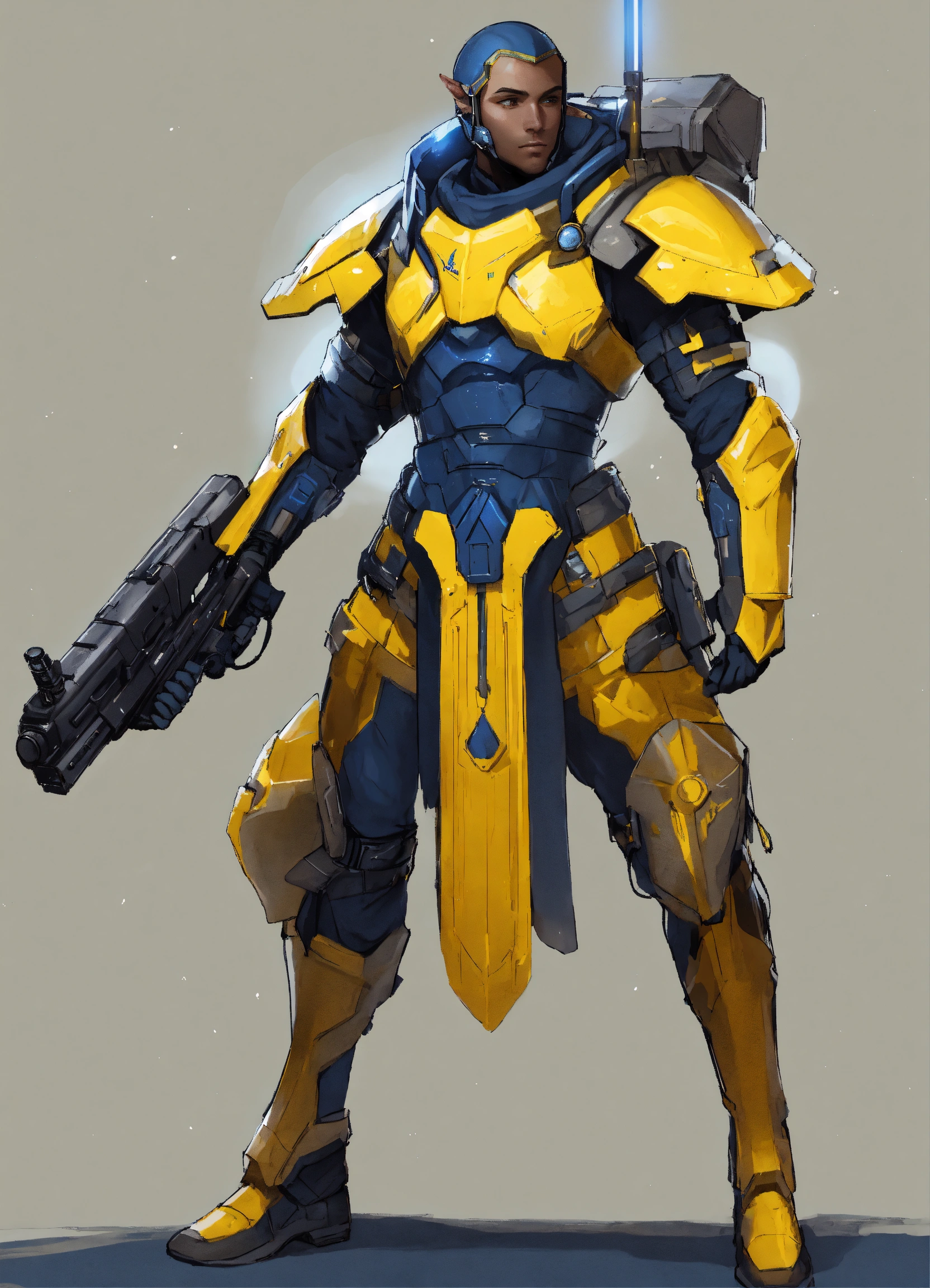 Lexica - Full body of a high elf sci fi soldier wearing heavy sci fi ...