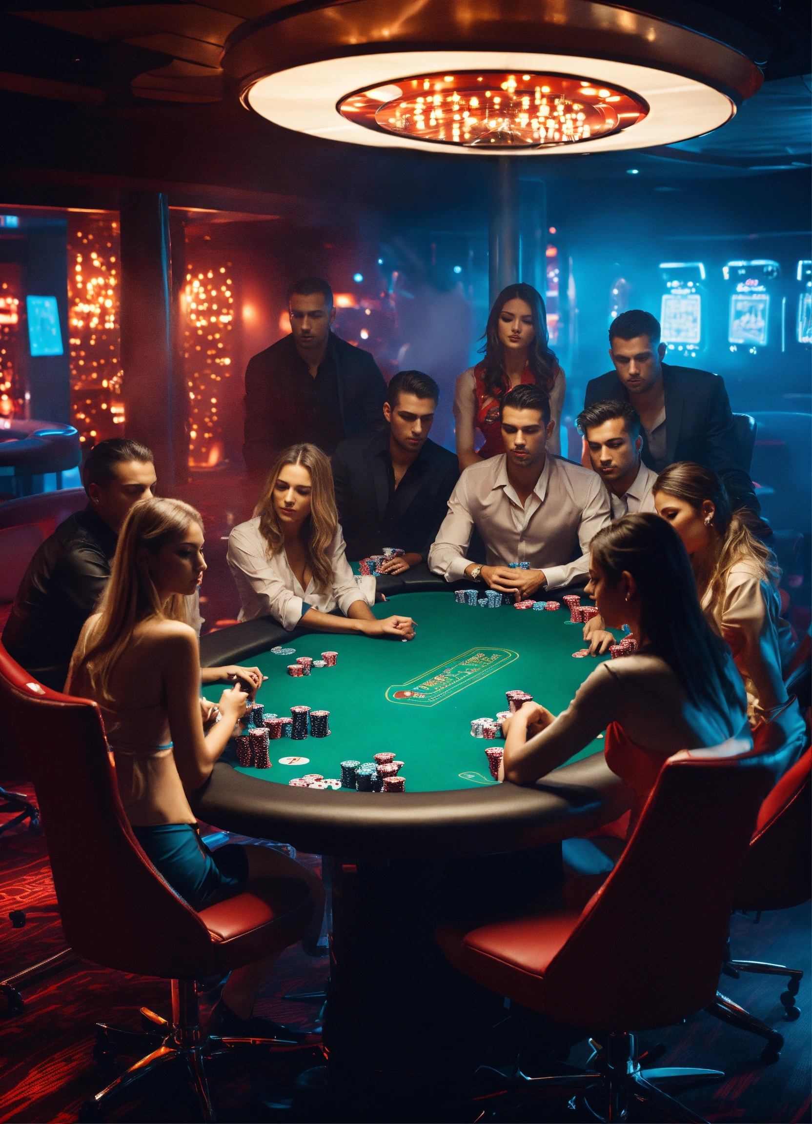 Lexica - Six Poker players sitting at a professional poker table with 8 ...