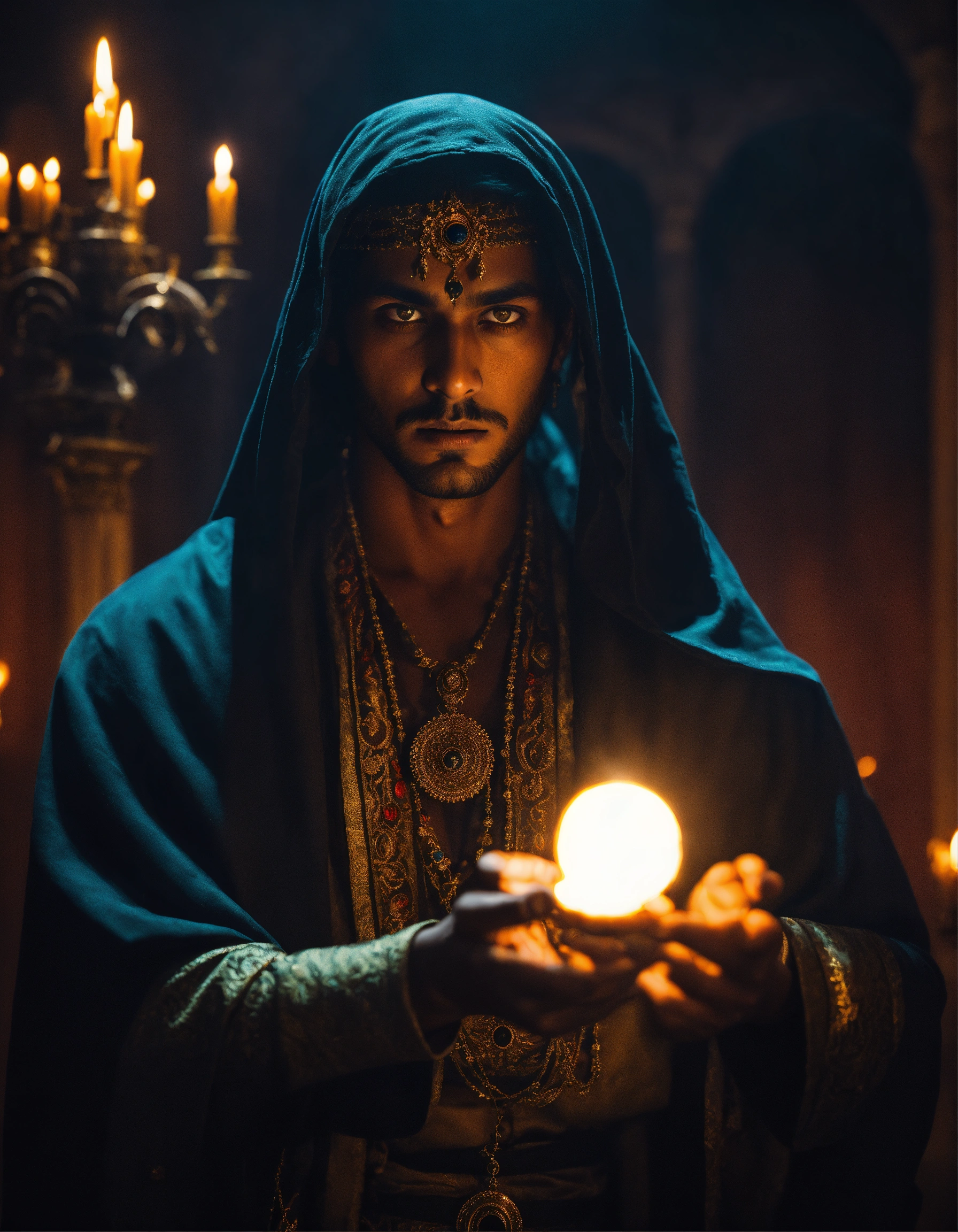Lexica - Dramatic portrait of a young handsome, wicked indian sorcerer ...
