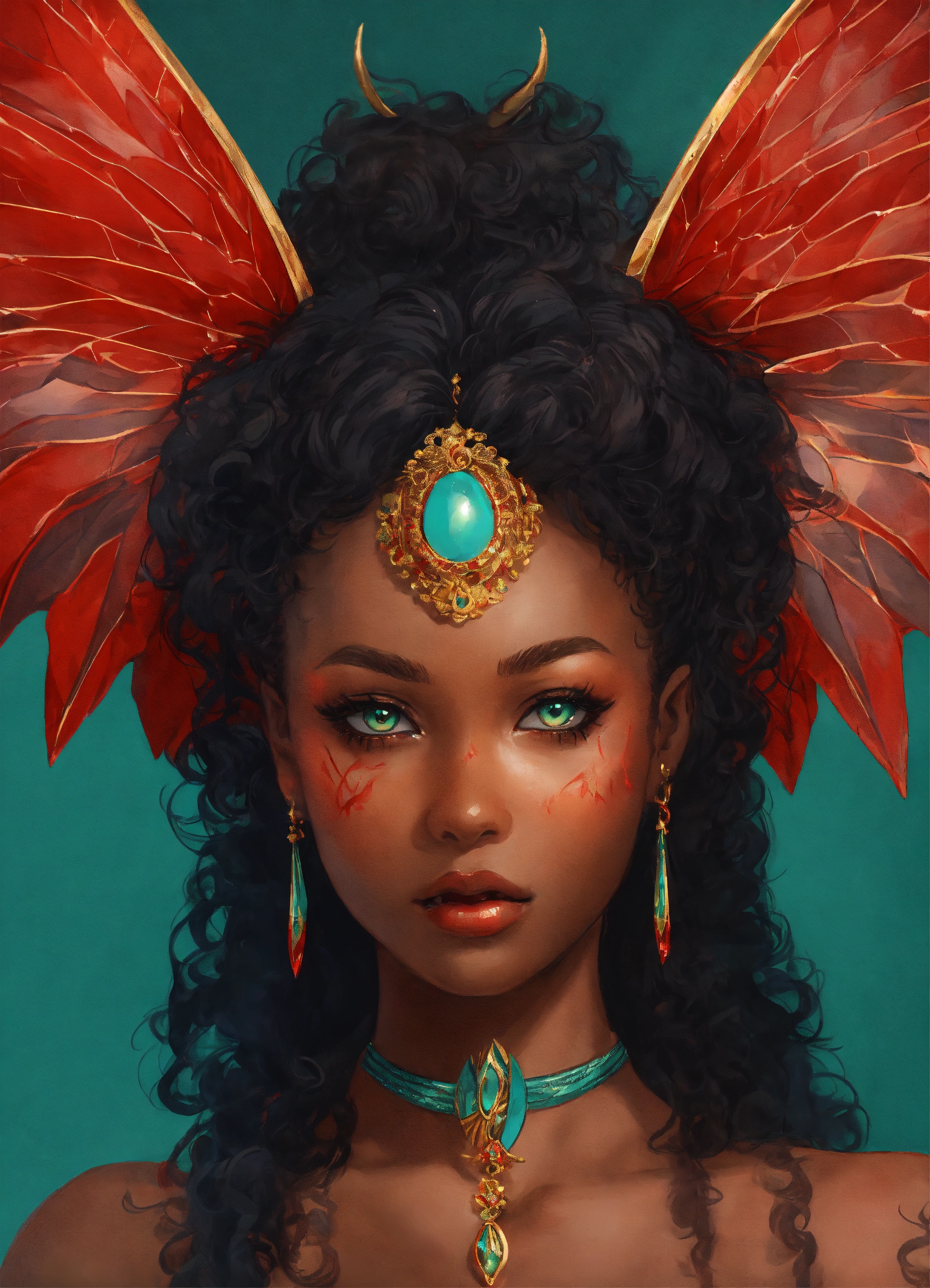 Lexica - Black, frican curly hair, scars on her face. In her ...