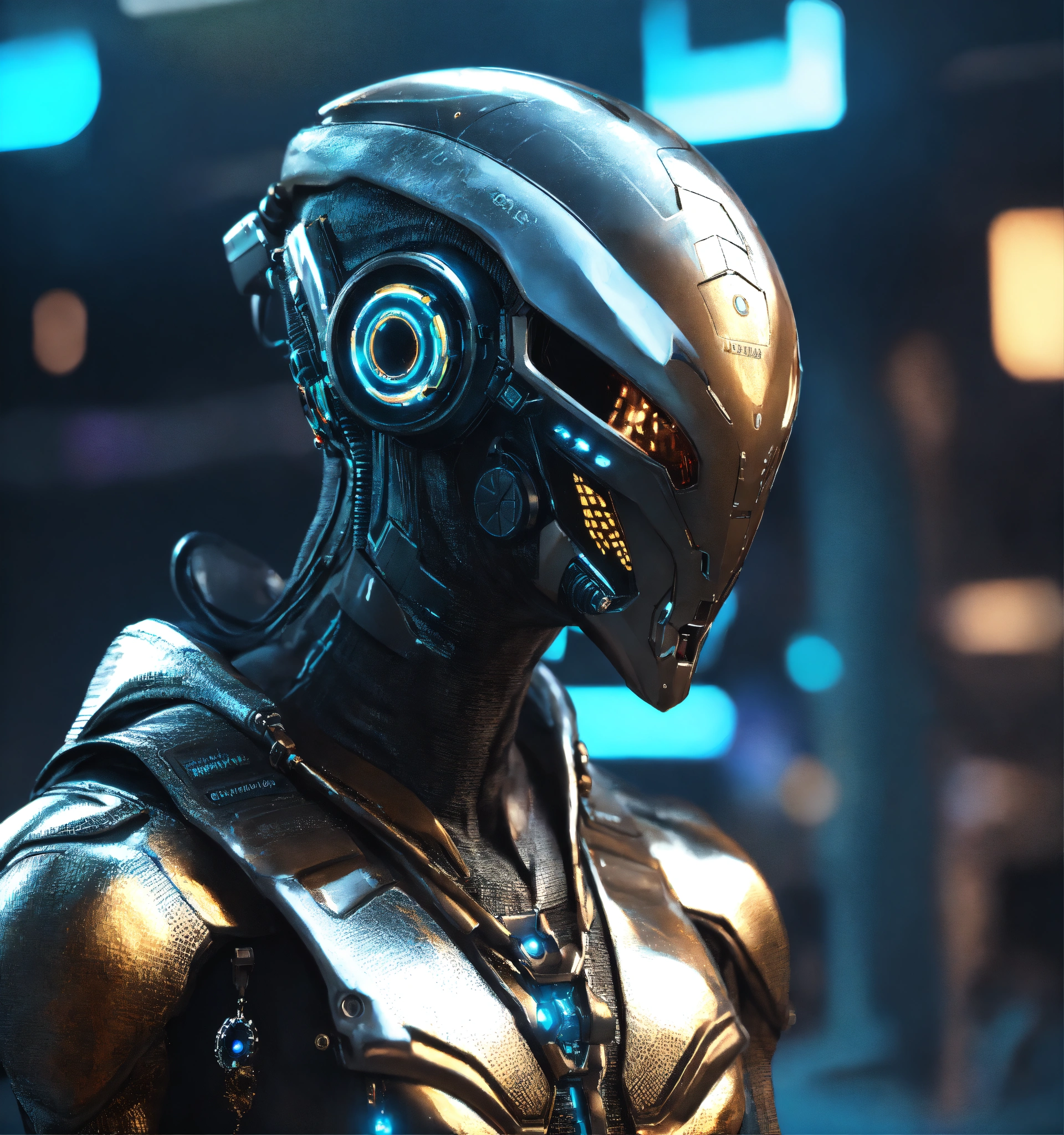Lexica - Zoom out from an tough male alien humanoid half android cool ...