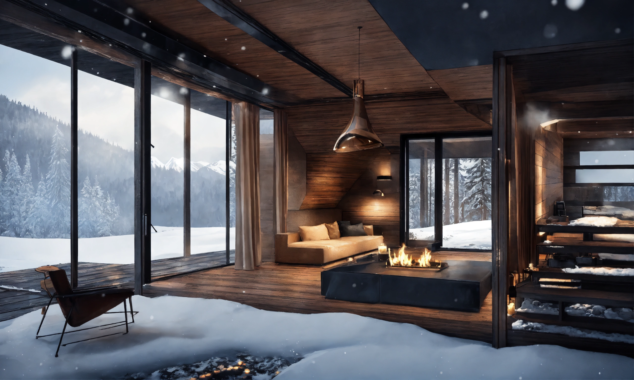 Lexica - Concept art of interior design forest house, dark modern ...
