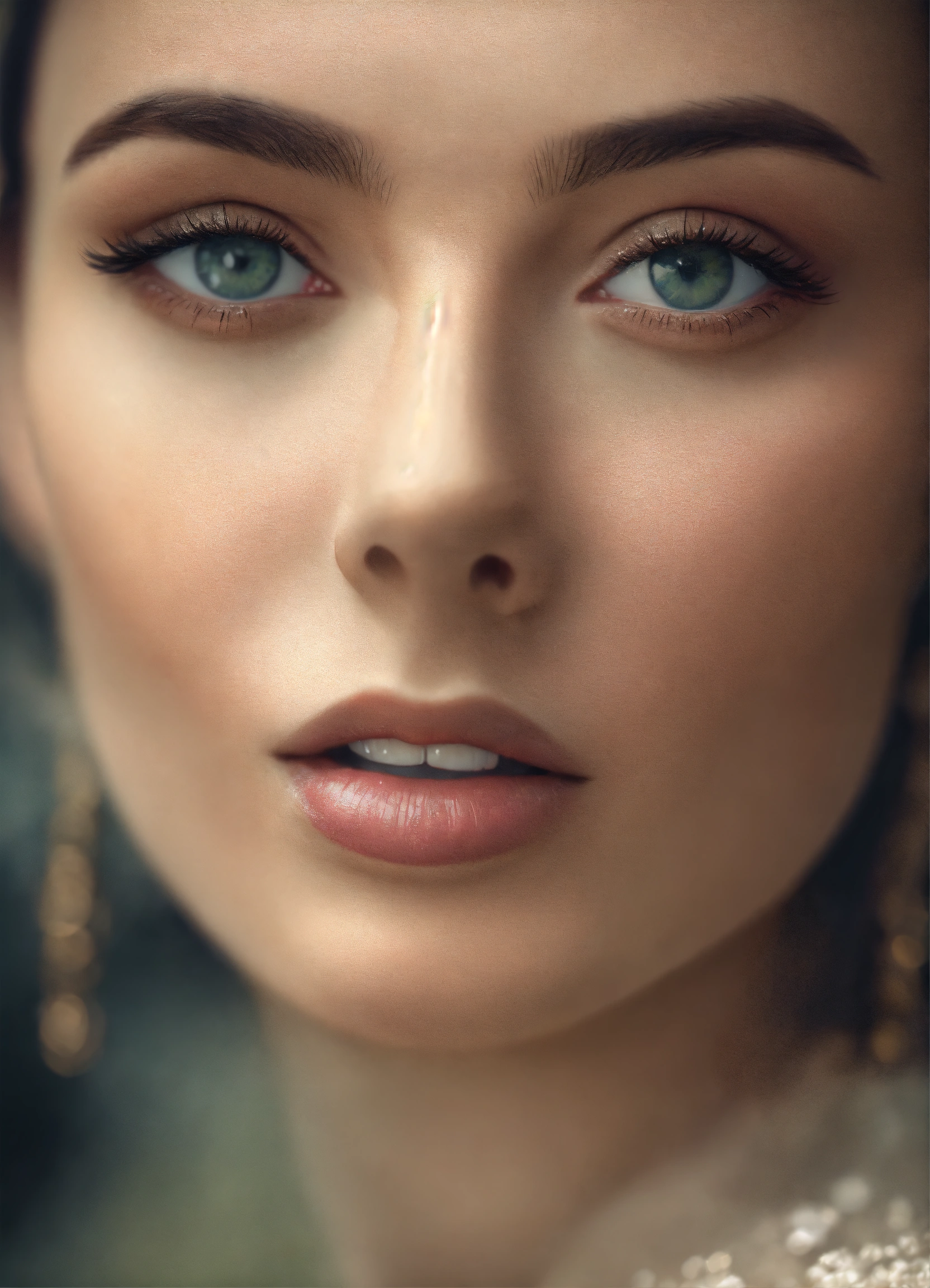 Lexica - Elegant lady close up face, blurred back ground muted colours ...