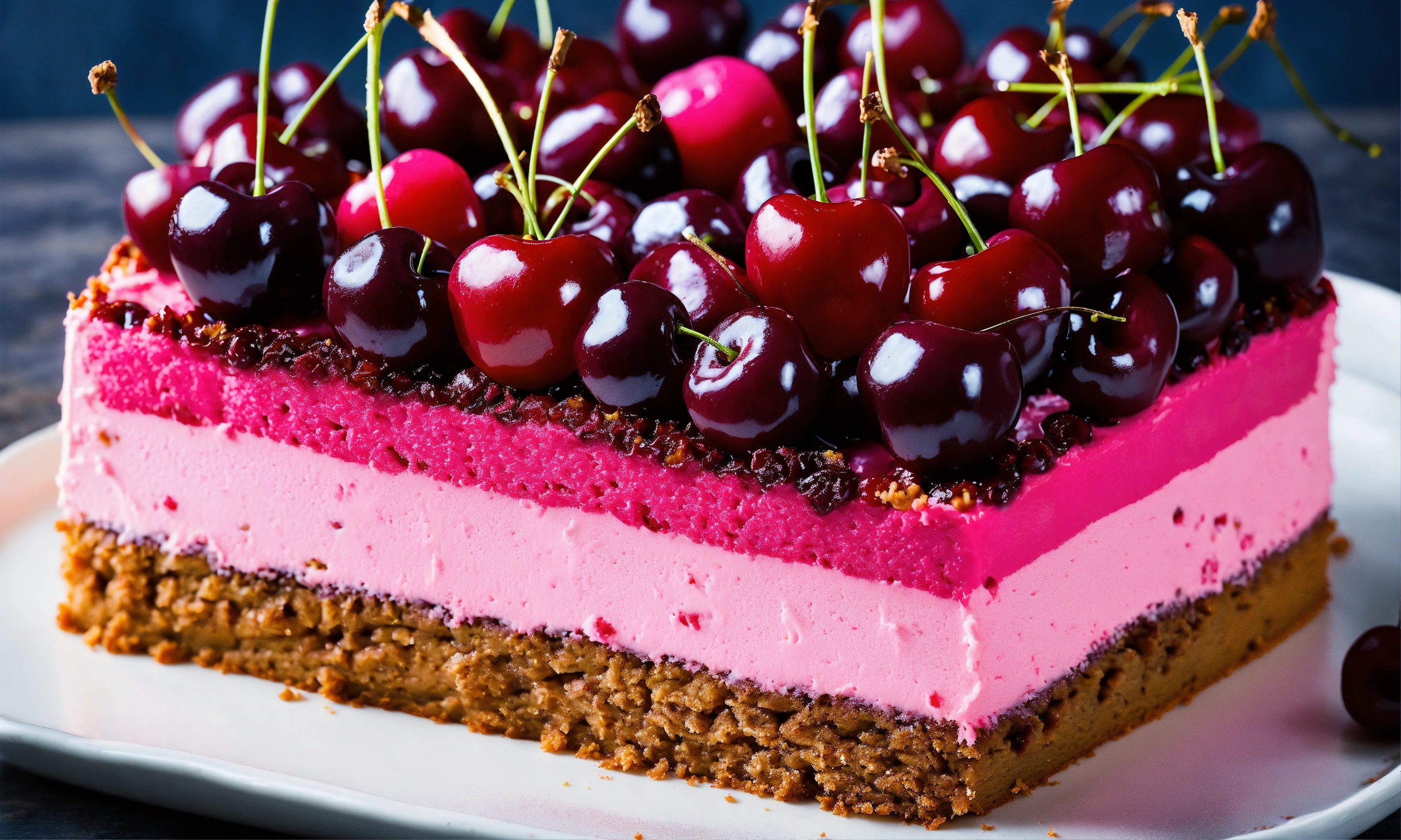 Lexica - A pink rectangle cake with cherries