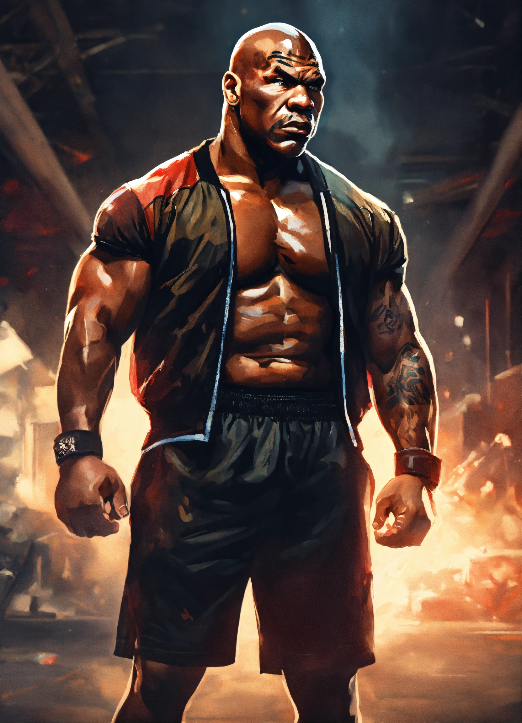 Lexica - Digital portrait of an anger muscular Mike Tyson with a bald ...
