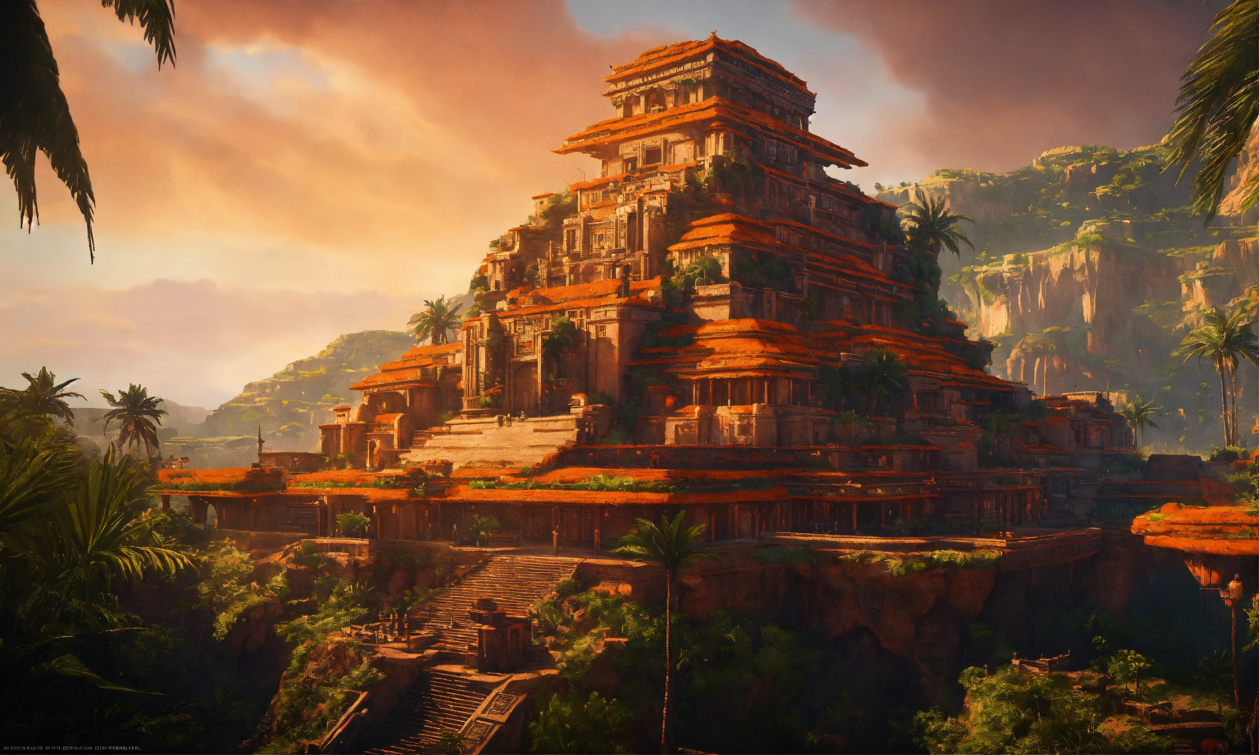 Lexica - Full image of a massive Aztec sci fi palace with an orange ...