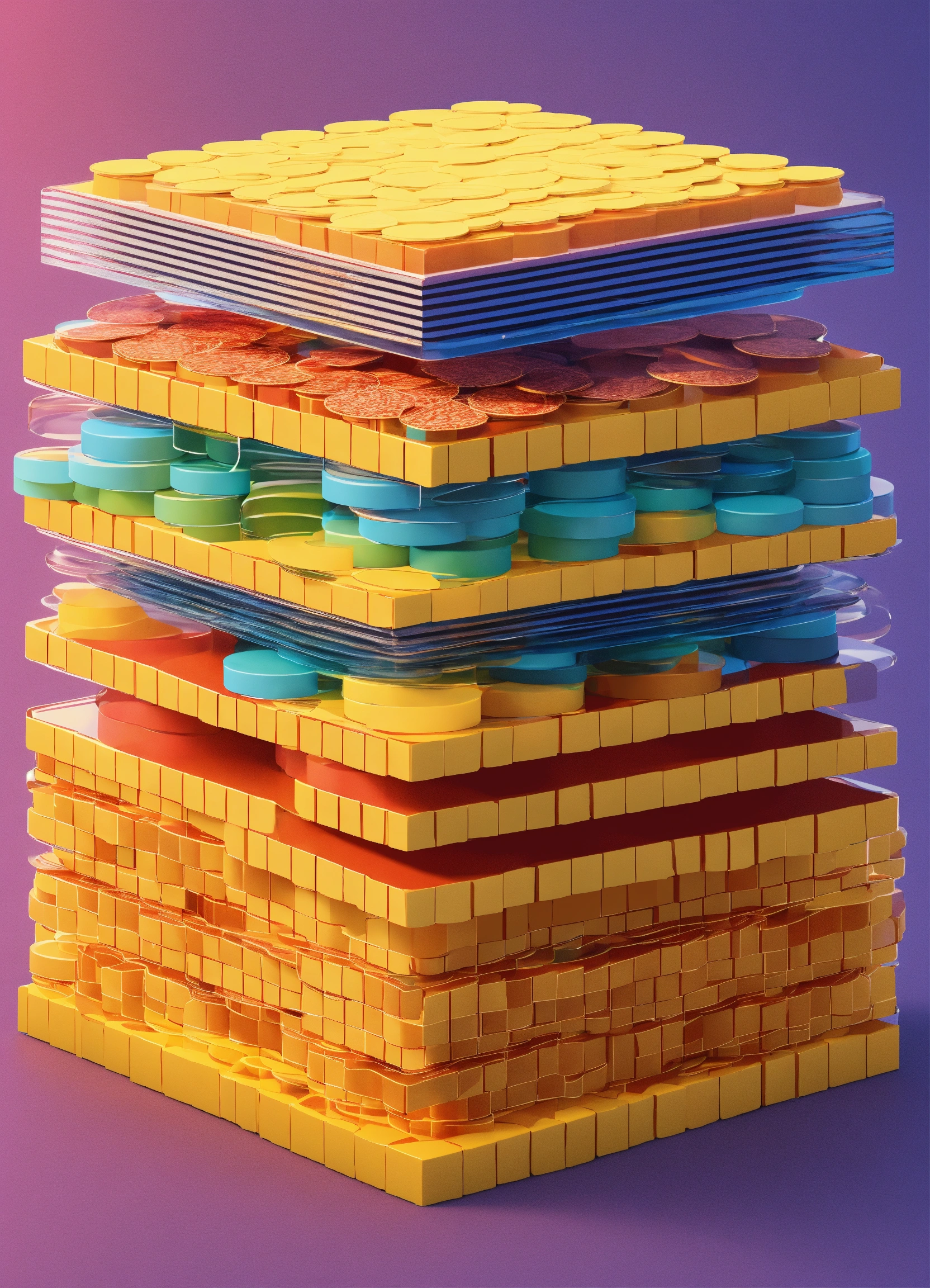 Lexica - Ai illustration, stack, chips, layer by layer, 3d