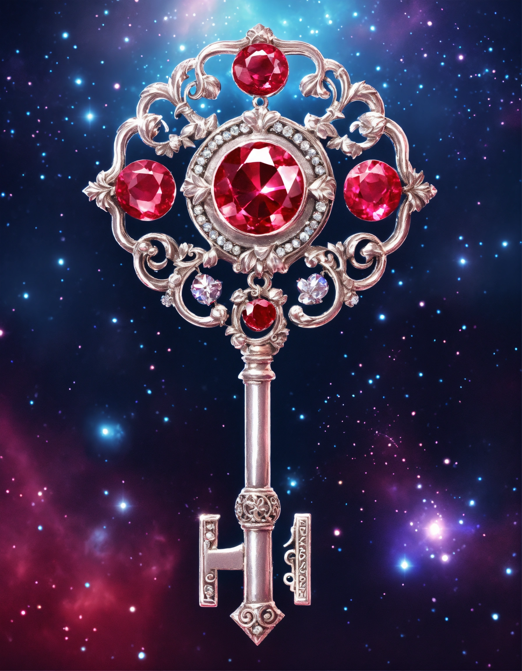 Lexica - Drawing illustration of a magical silver crystal key decorated ...