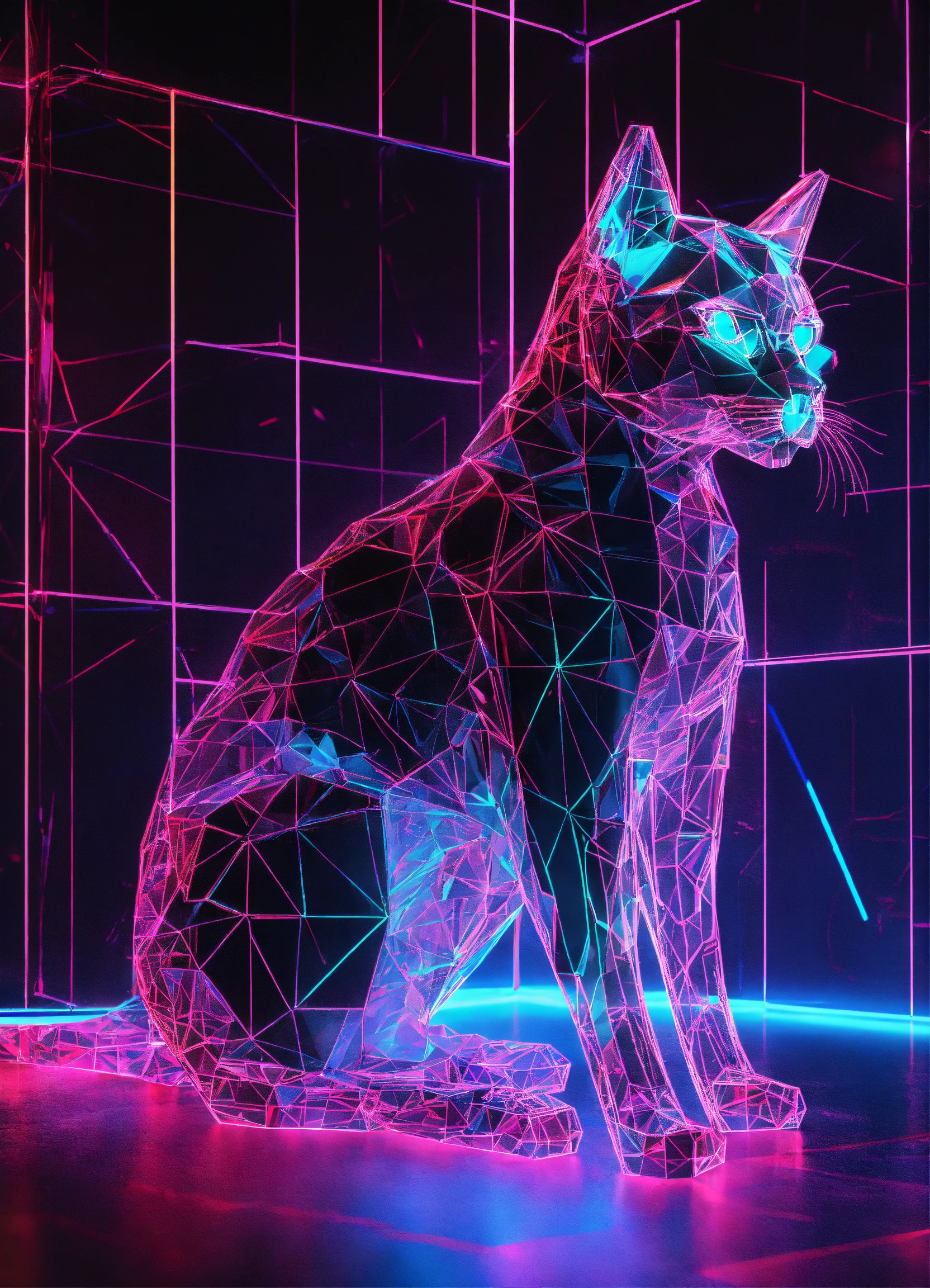 Lexica - Digital wire neon Frame terminator with cat body twisting semi ...