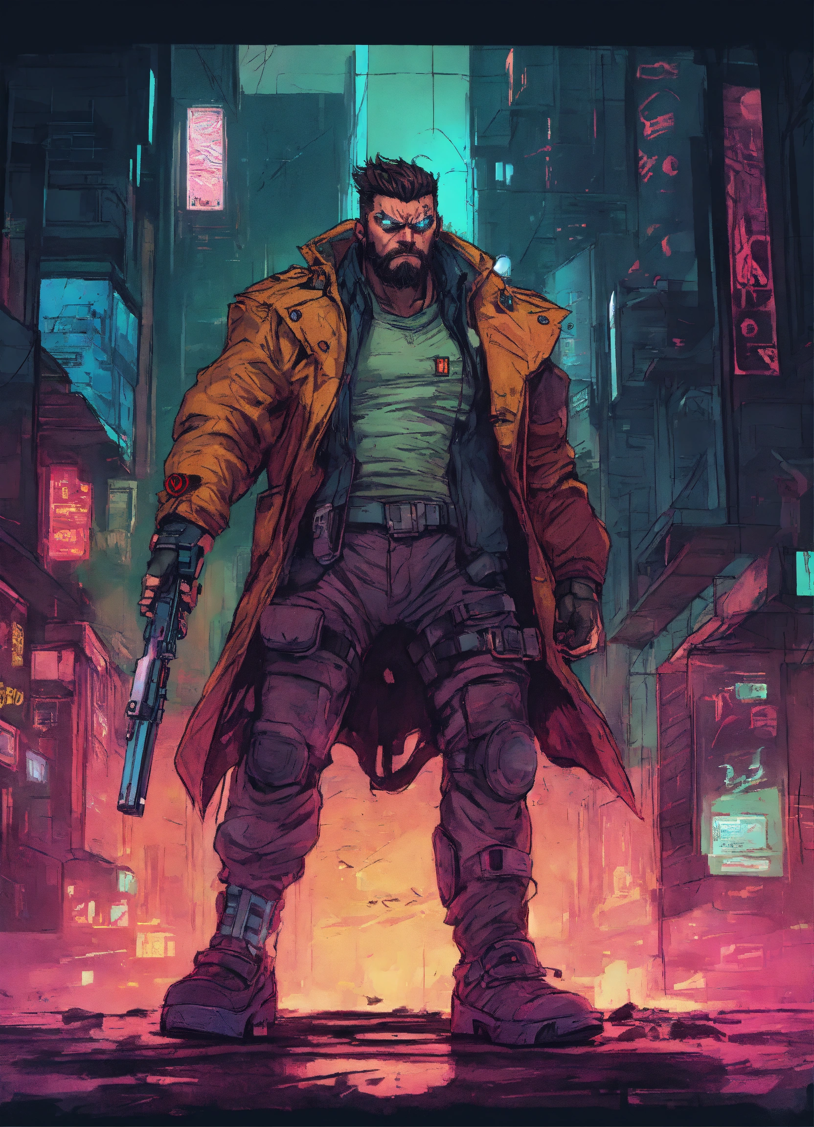 Lexica - Cyberpunk angry man gritty hand-drawn style.