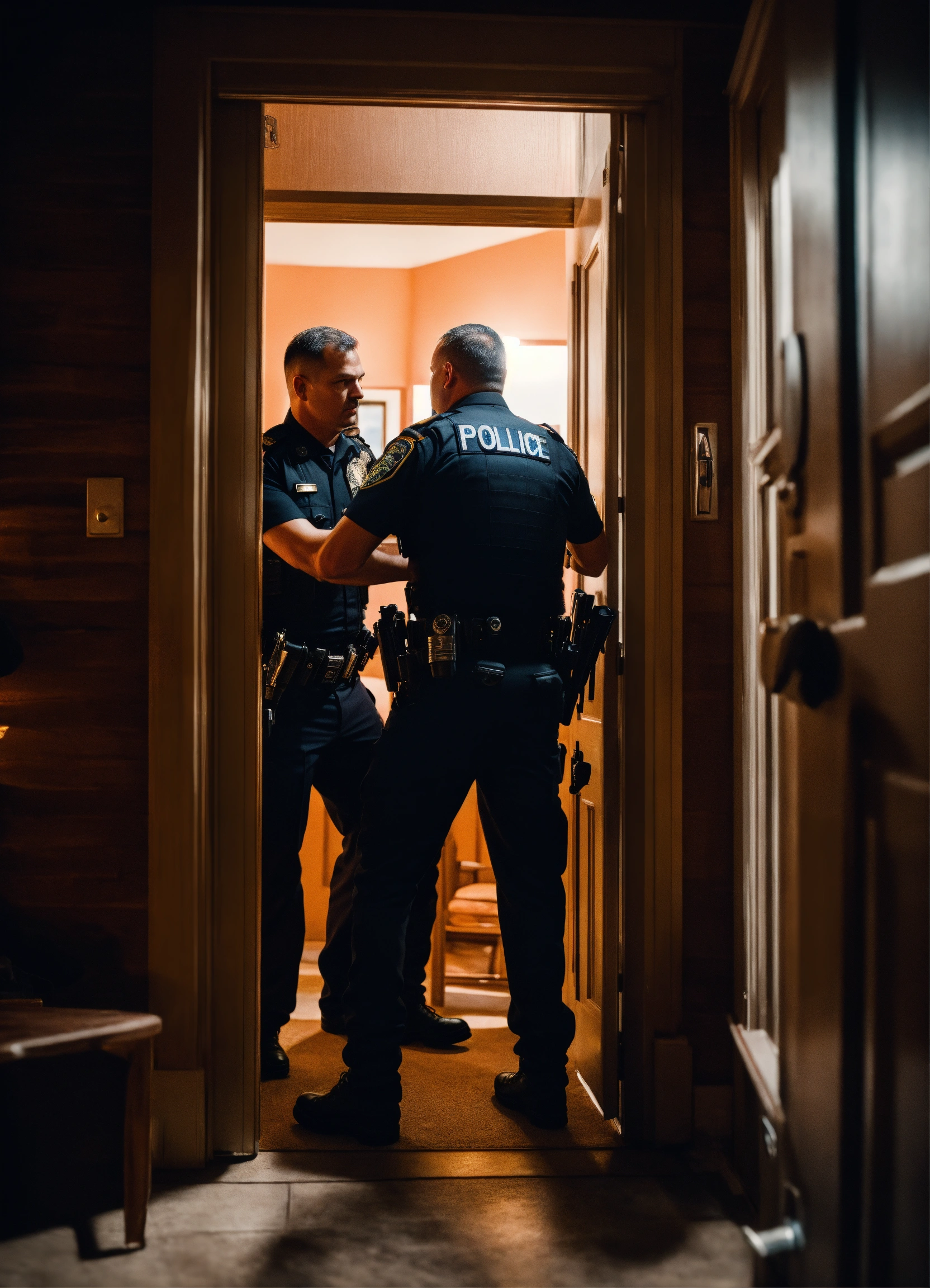 Lexica - Police men arresting a man from his home, getting out of the ...