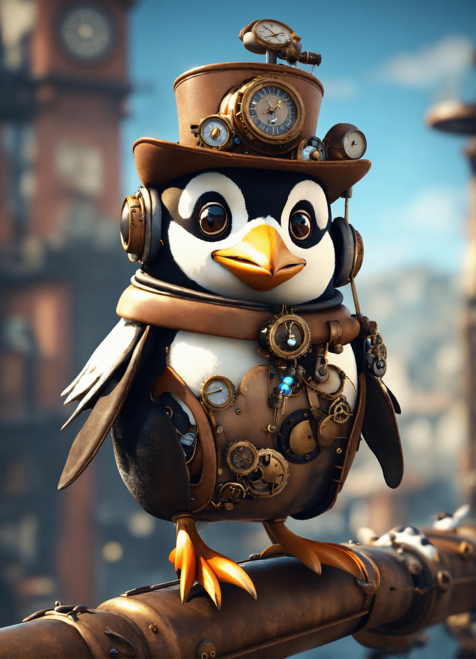 Lexica - Cute penguin wearing a steampunk flying machine, unreal engine