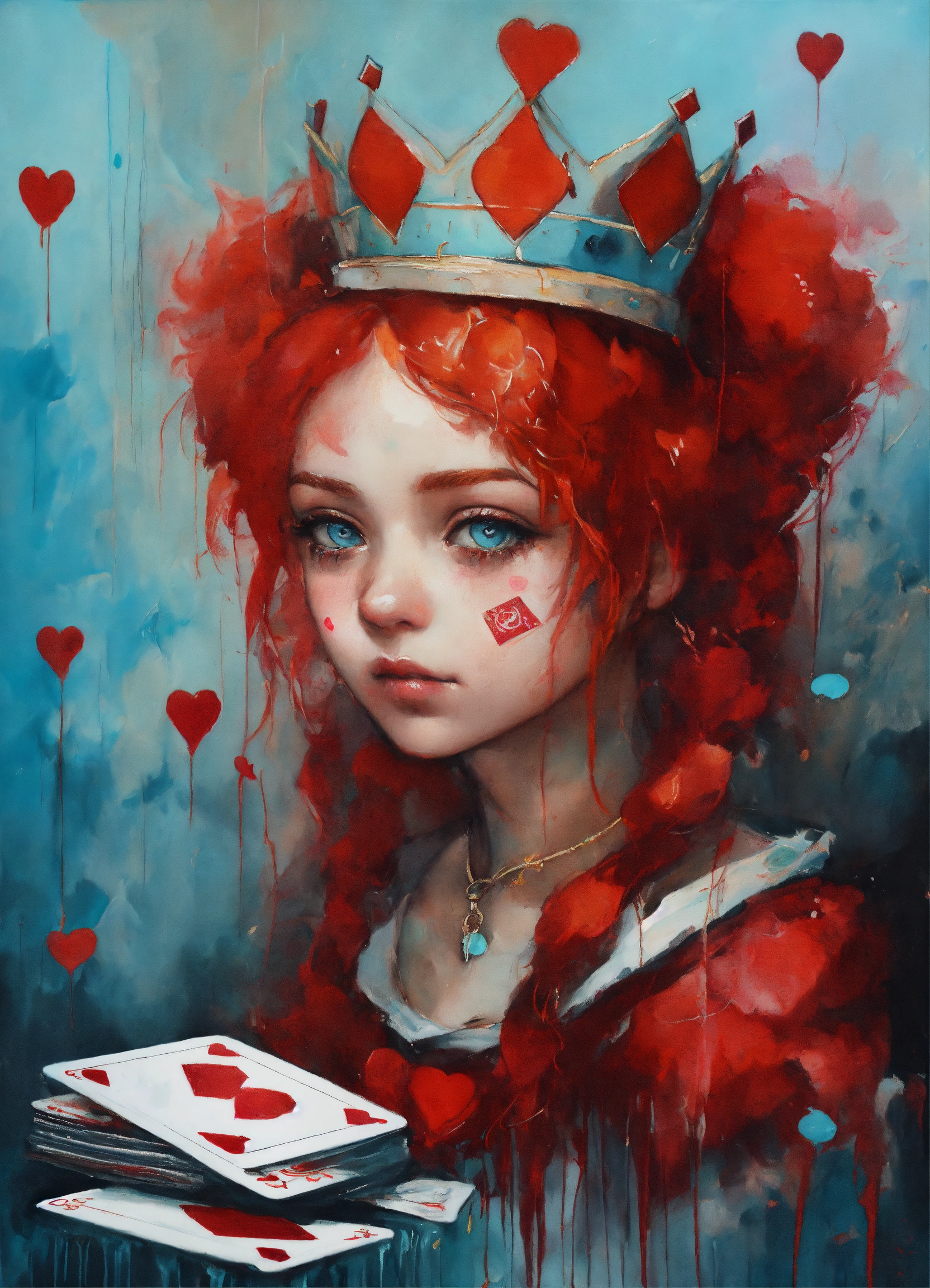 Lexica - Mixed media oil painting of a beautiful adorable sad Queen of ...