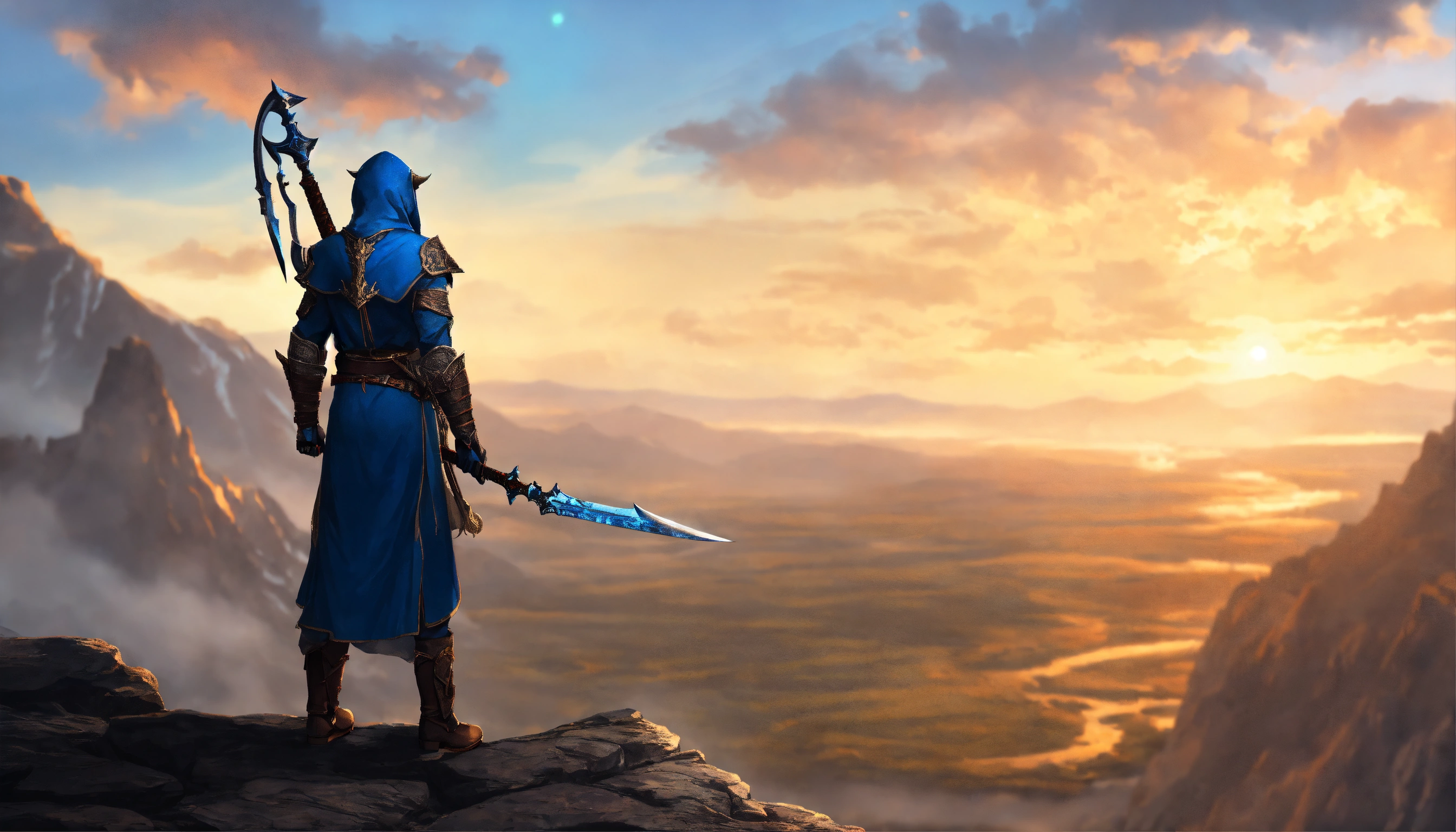 Lexica - Female Blue Dragonborn, holding a glaive upright, wearing a ...