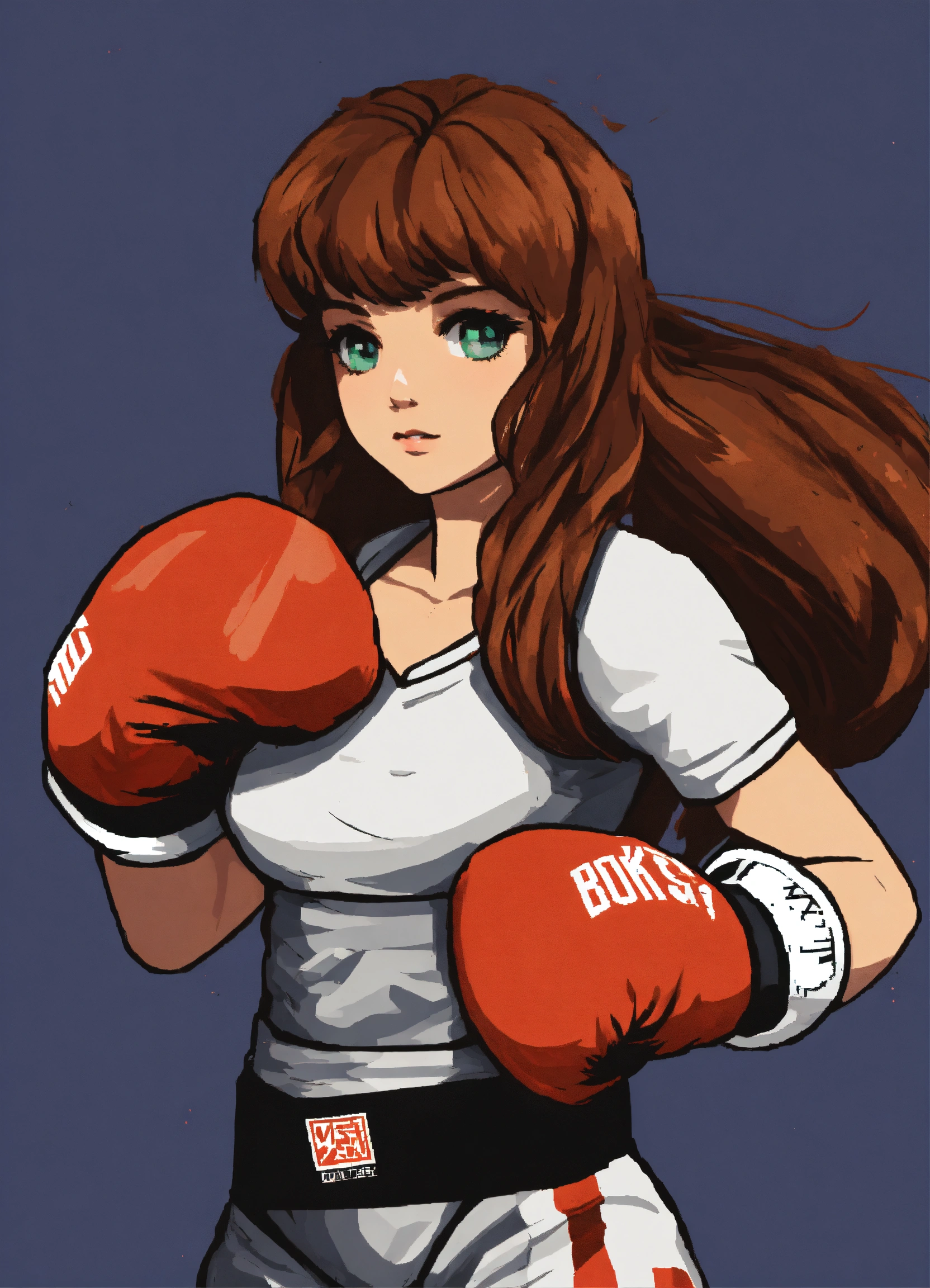 Lexica - White female, brown well-kempt overgrown long hair, boxing ...