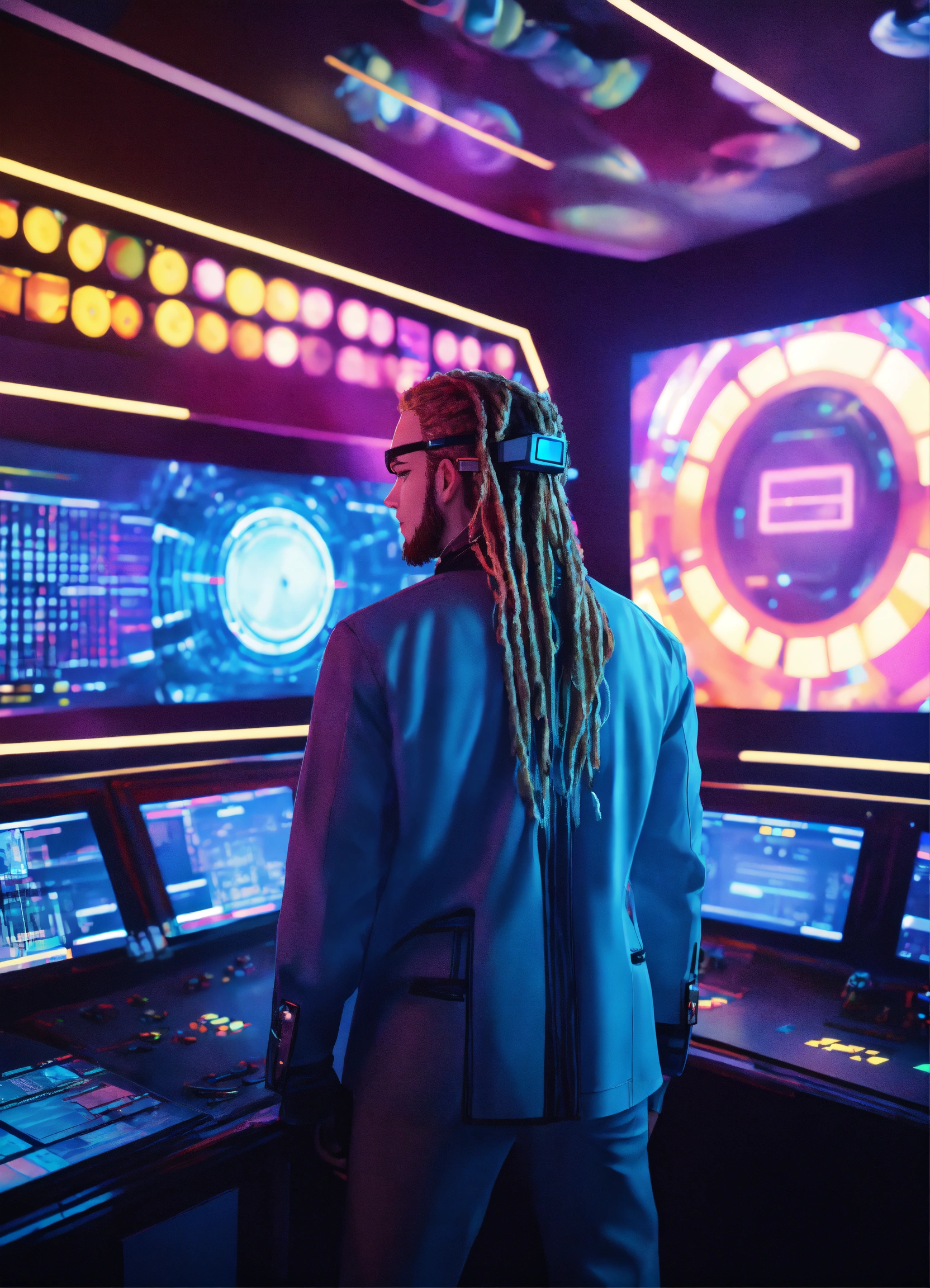 Lexica - Caucasian male with long blonde dreadlocks wearing futuristic ...